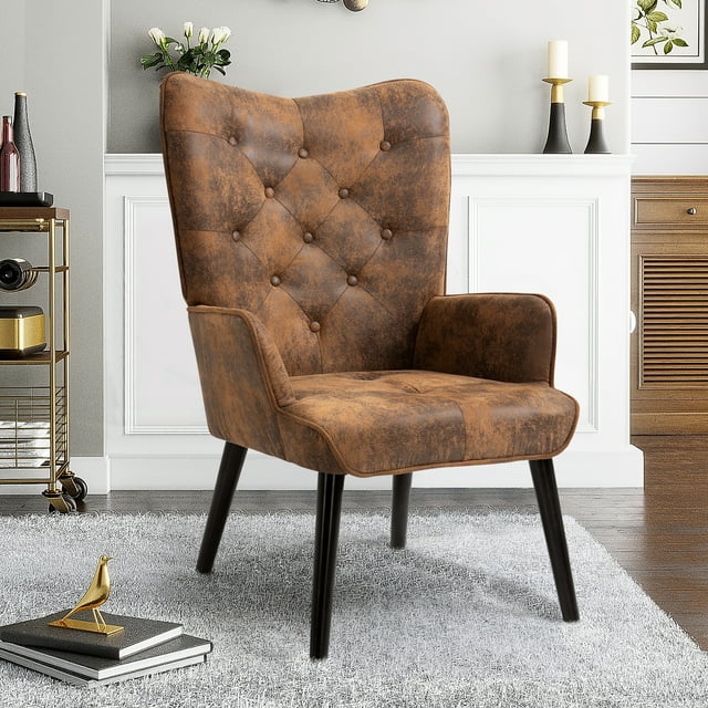 AVAWING Gold Rustic Accent Chair, Tufted Wingback, Rubberwood Legs ...