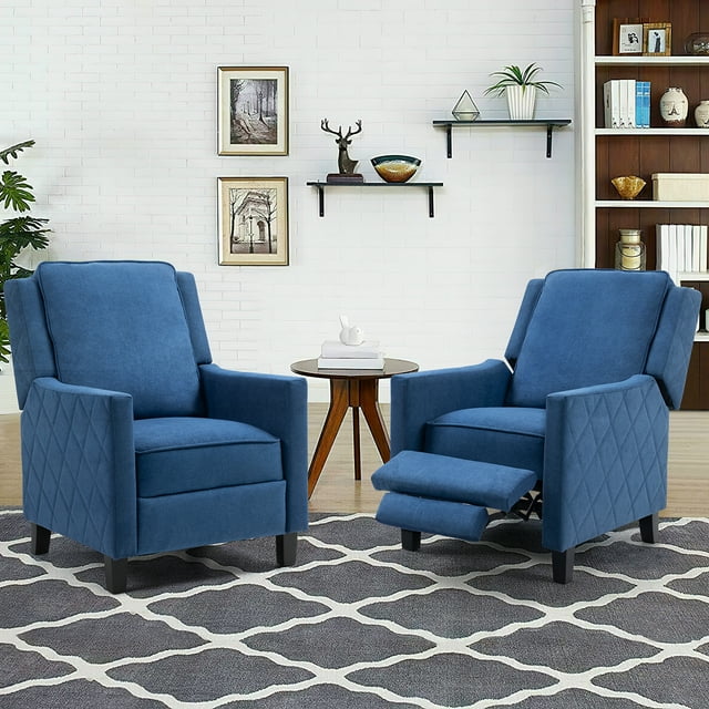 AVAWING 2 Set Blue Linen, Mid-Century Reclining Lounge Chairs, Tufted ...
