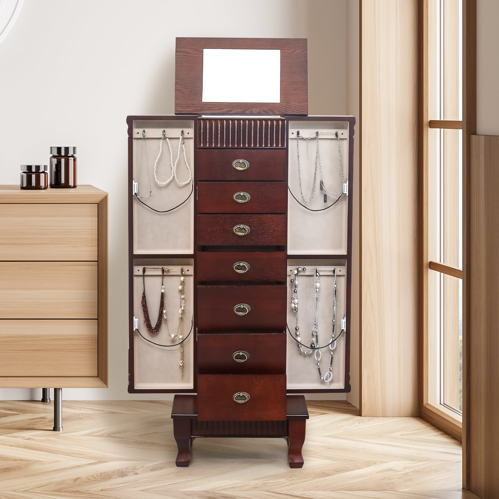 AVAWING Stand-up Jewelry Cabinet Armoire, Modern Jewelry Organizer for ...