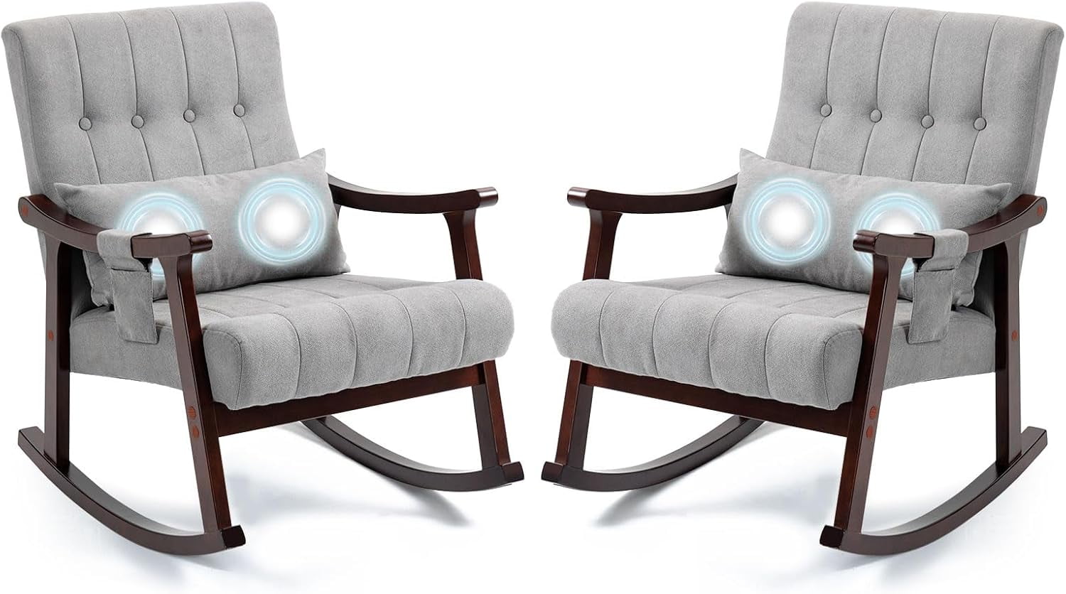 AVAWING Upholstered Rocking Chair with Massage Lumbar Support, Comfy ...