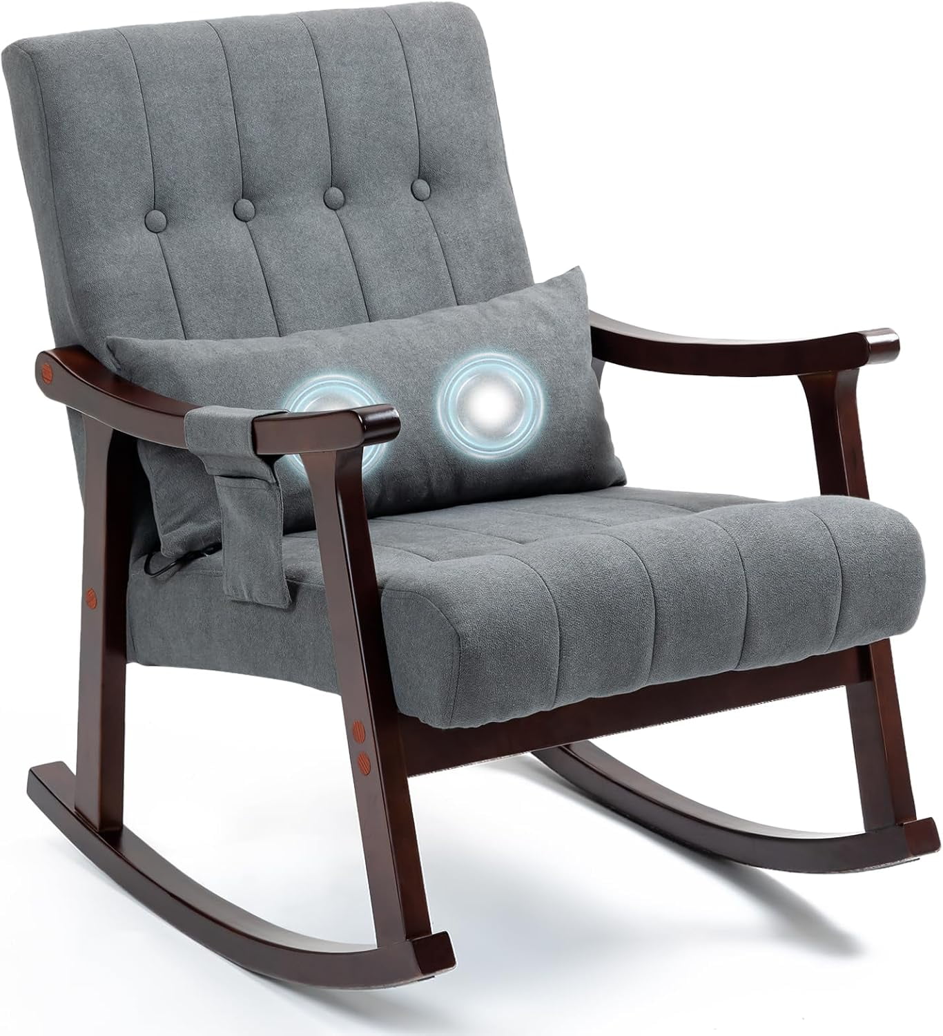 AVAWING Upholstered Rocking Chair with Massage Lumbar Support, Rocker ...