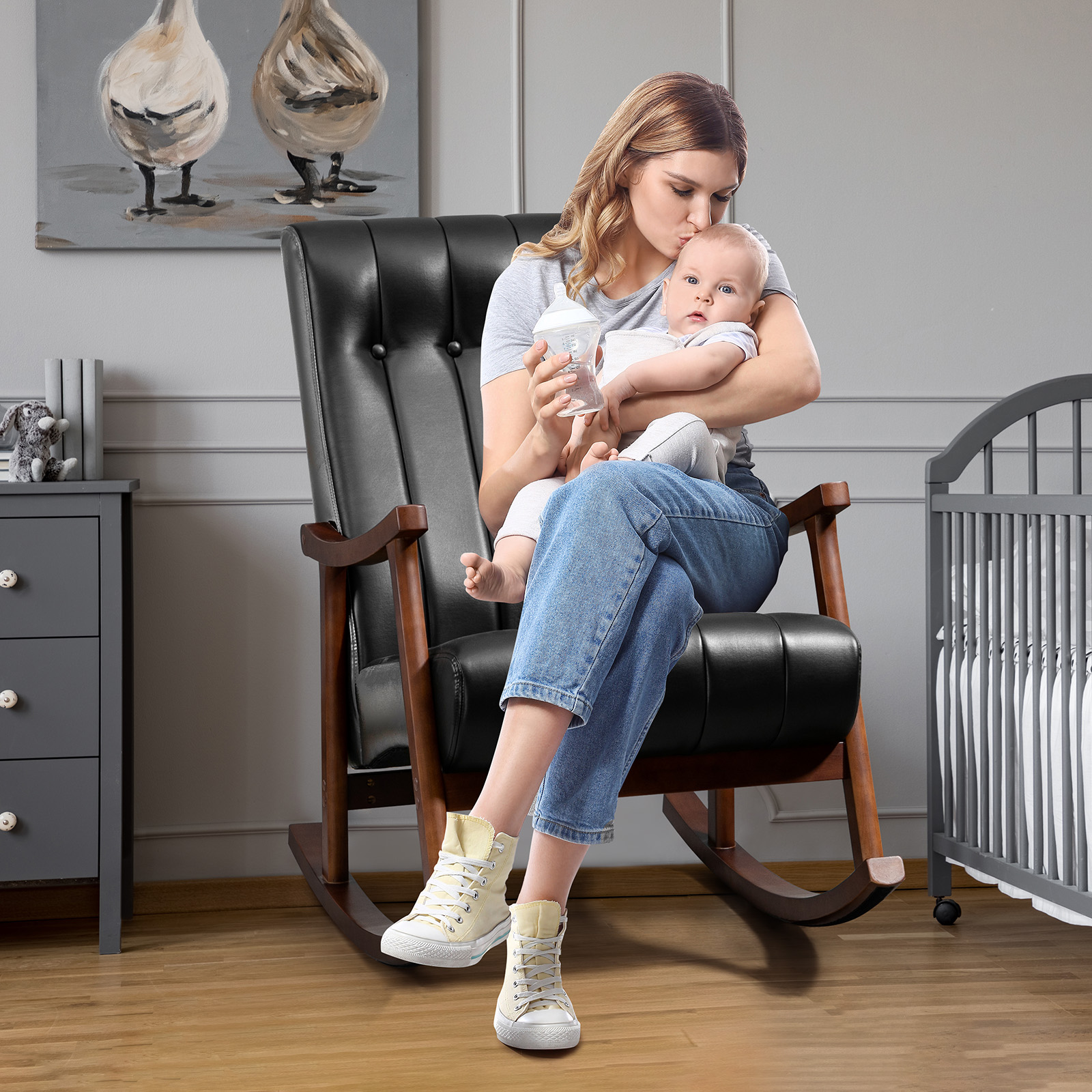 Yaheetech Faux Leather Upholstered Rocking Chair, Brown - Walmart.com
