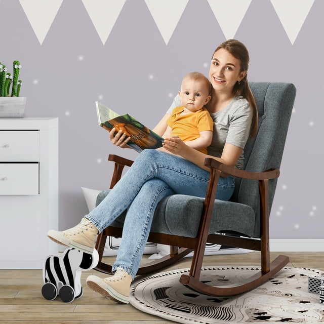 AVAWING Upholstered Rocking Chair with Fabric Padded Seat for Old Man ...