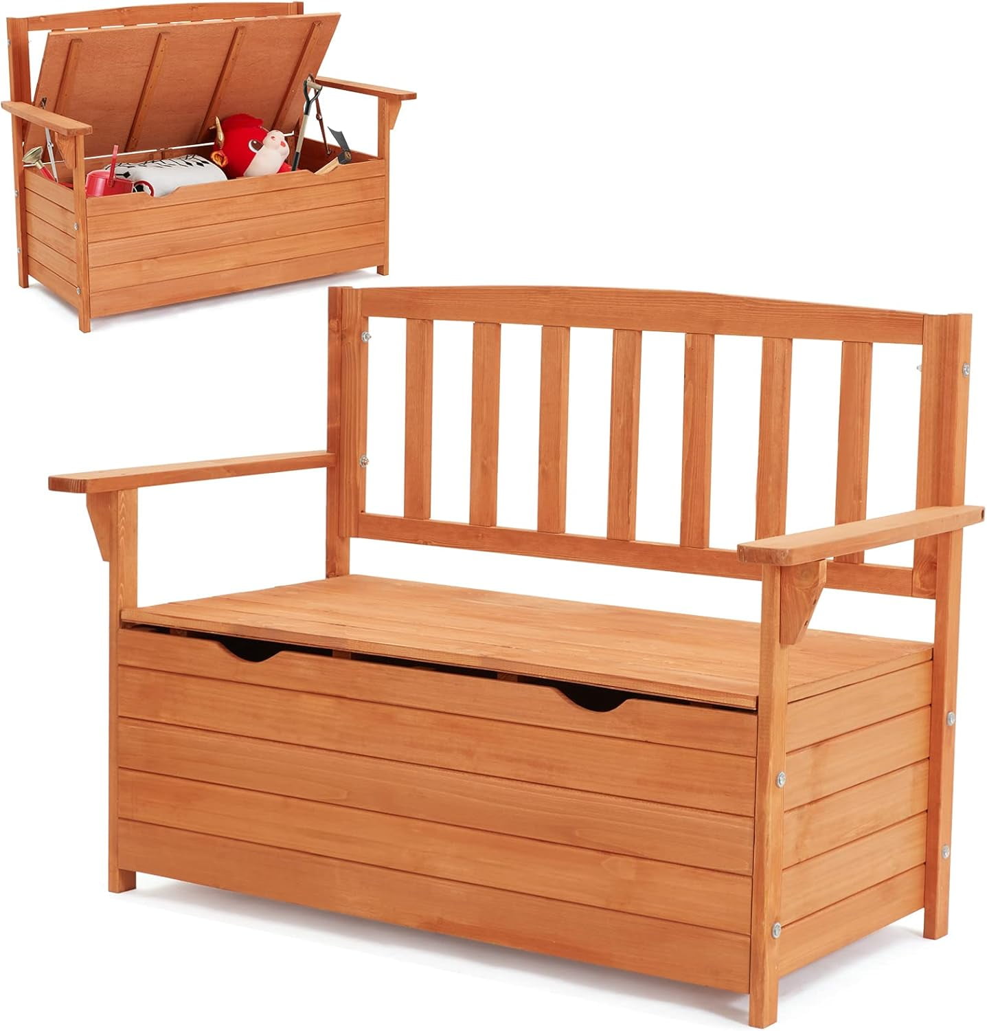 AVAWING Wooden Outdoor Storage Bench, Large Deck Box with Seating ...