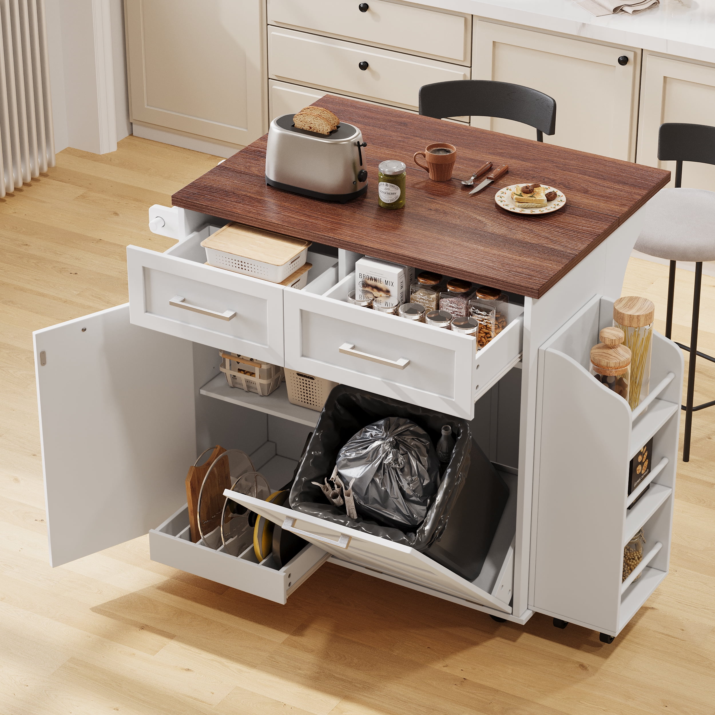 AVAXA 47.2" Farmhouse Kitchen Island with Drop Leaf, Kitchen Storage ...