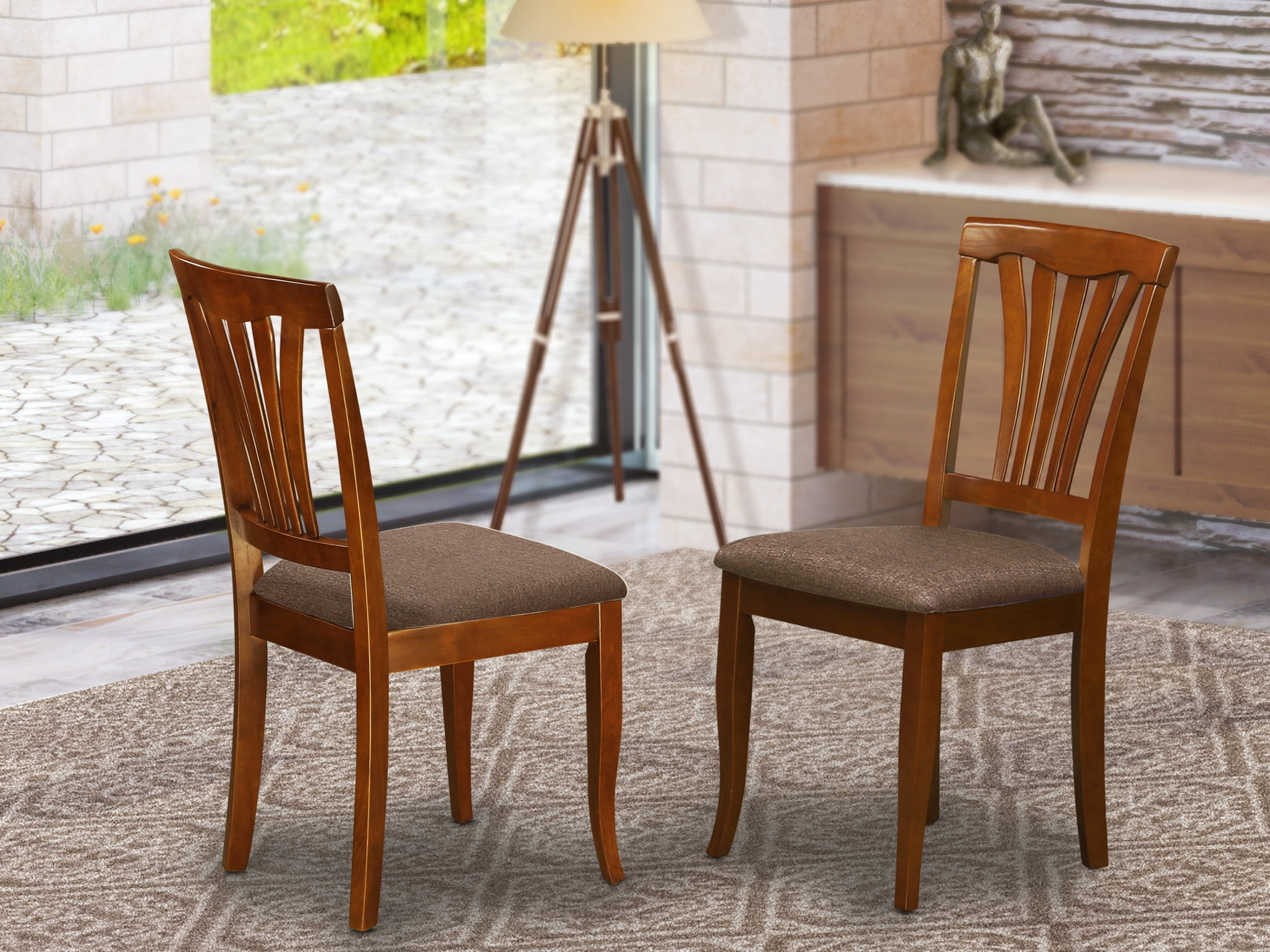 AVC-SBR-C Avon Chair for dining room with Linen Fabric Seat - Saddle Brow Finish - Set of 2 ...