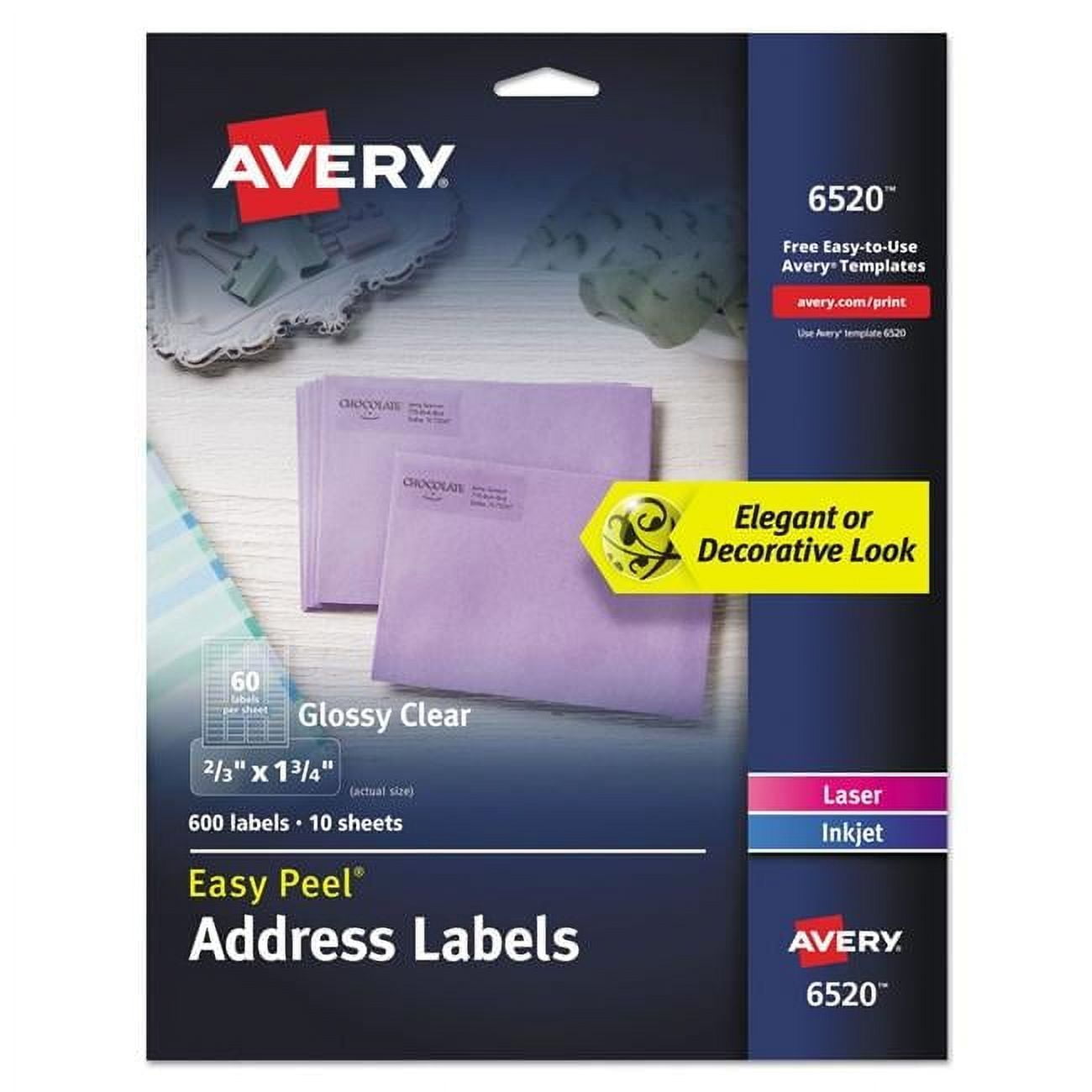 AVE 0.6 x 1.75 in. Glossy Clear Easy Peel Mailing Labels, 60 Per Sheet ...