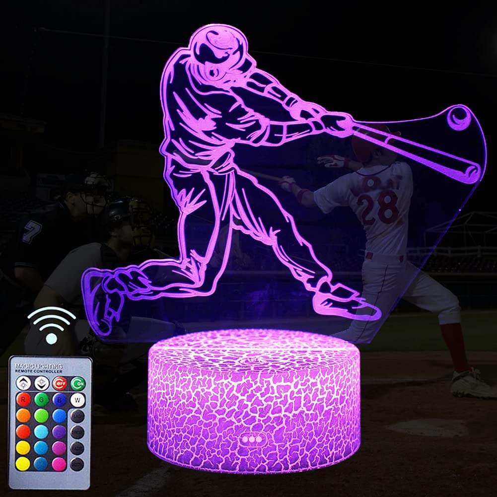 AVEKI Baseball Player Night Light,3D Illusion LED Lamp,16 Colors ...