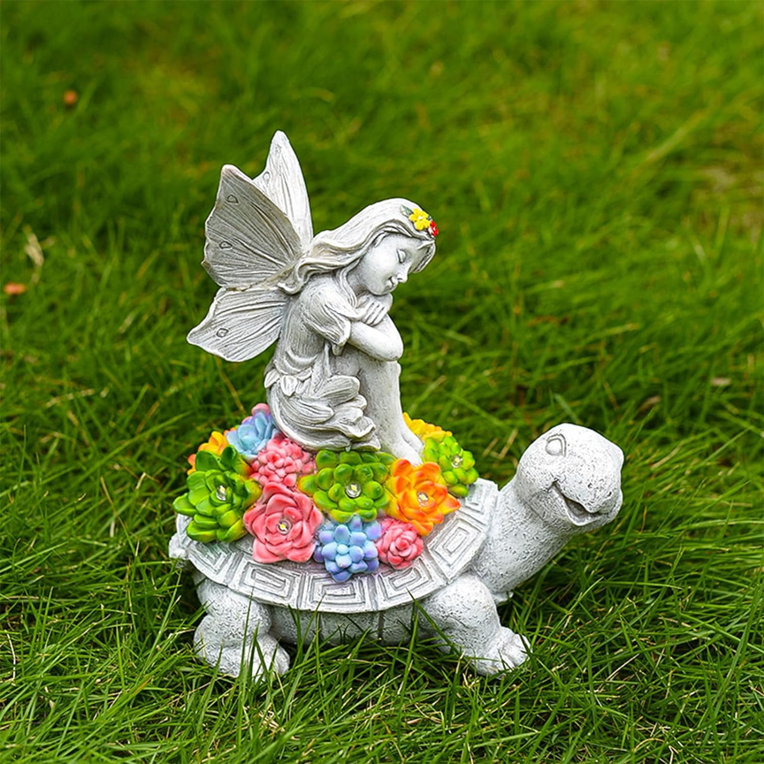 AVEKI Garden Statue, Turtle & Flower Fairy Figurines with Succulent ...
