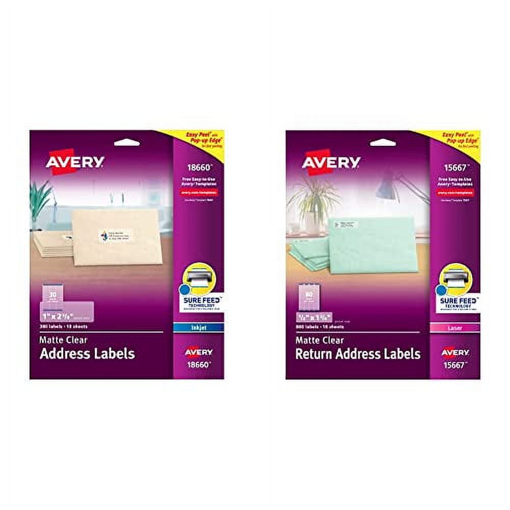 AVERY Matte Frosted Clear Address Labels for Inkjet Printers, 1" x 2-5/8", 300 Labels (18660 ...