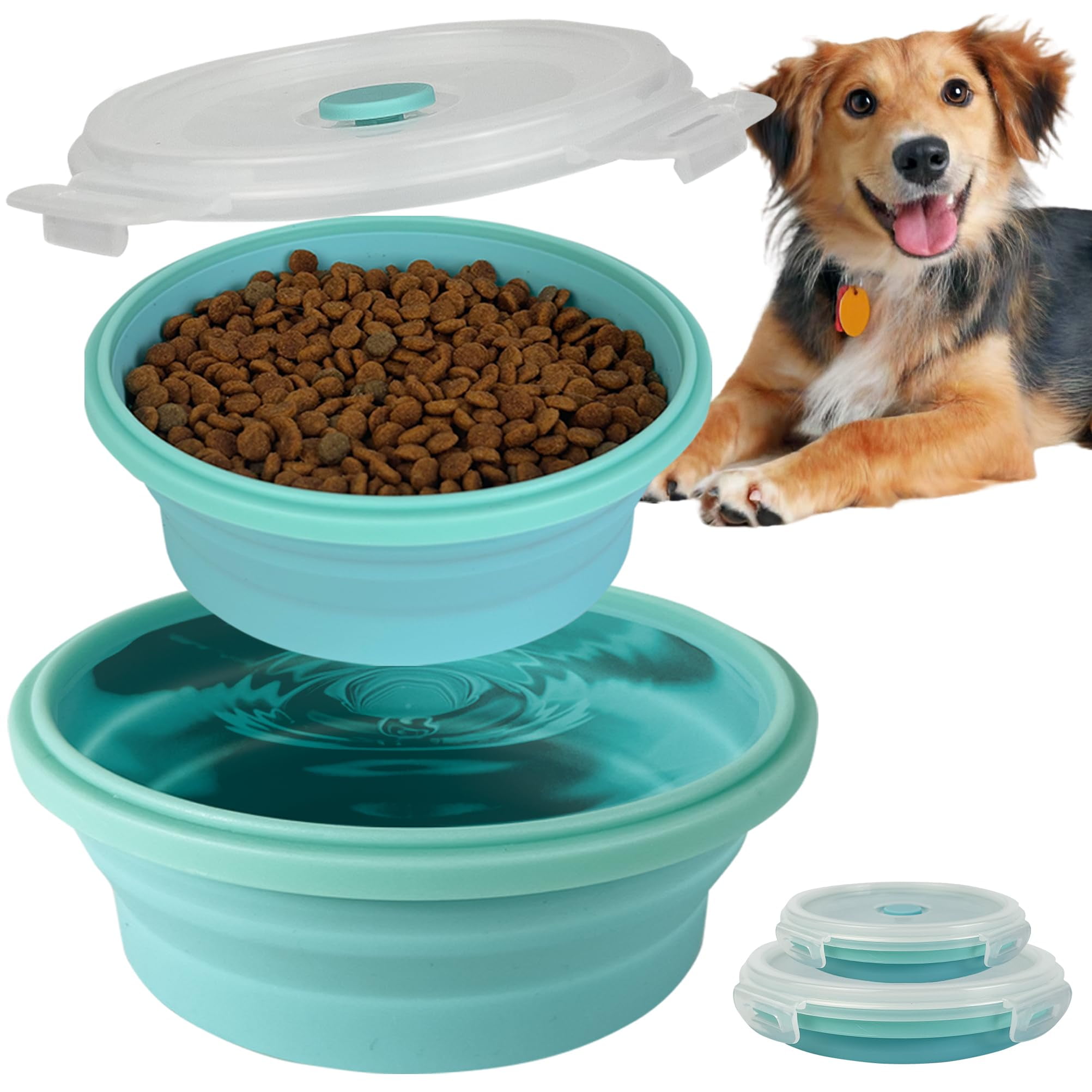 AVERYDAY 30oz Airtight Collapsible TMA2 Dog Bowls with Lids, Portable Travel Dog Bowls for ...