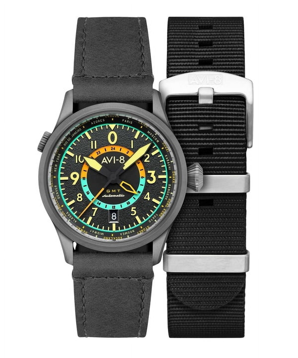 AVI-8 Flyboy Wingman Worldtimer GMT Tropical Grey Dial Automatic AV ...
