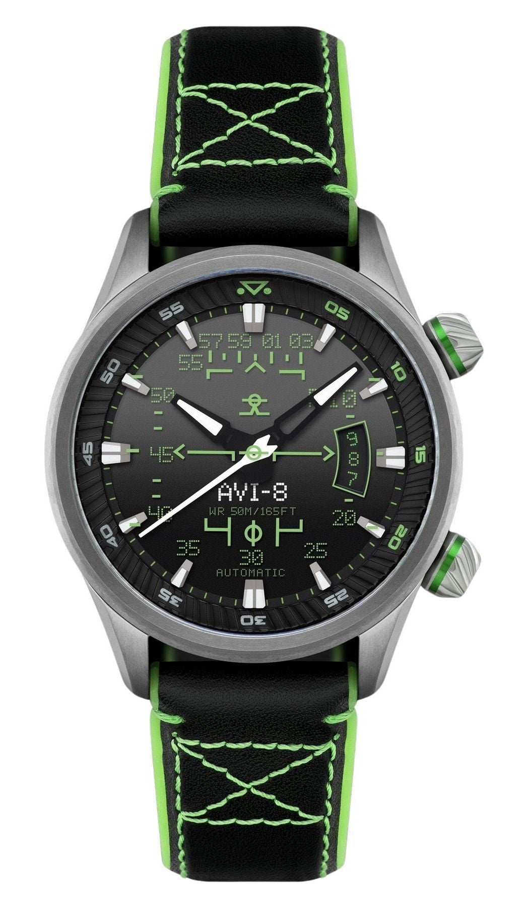 AVI-8 Hawker Harrier HUD Leather Strap Gradient Black Dial Automatic AV ...