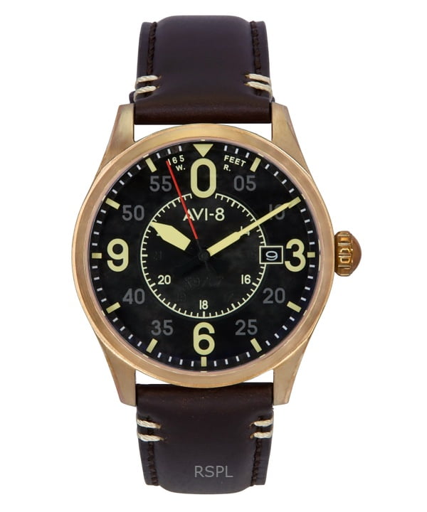 AVI-8 Spitfire Smith Brown Leather Strap Black Dial Automatic AV-4090 ...