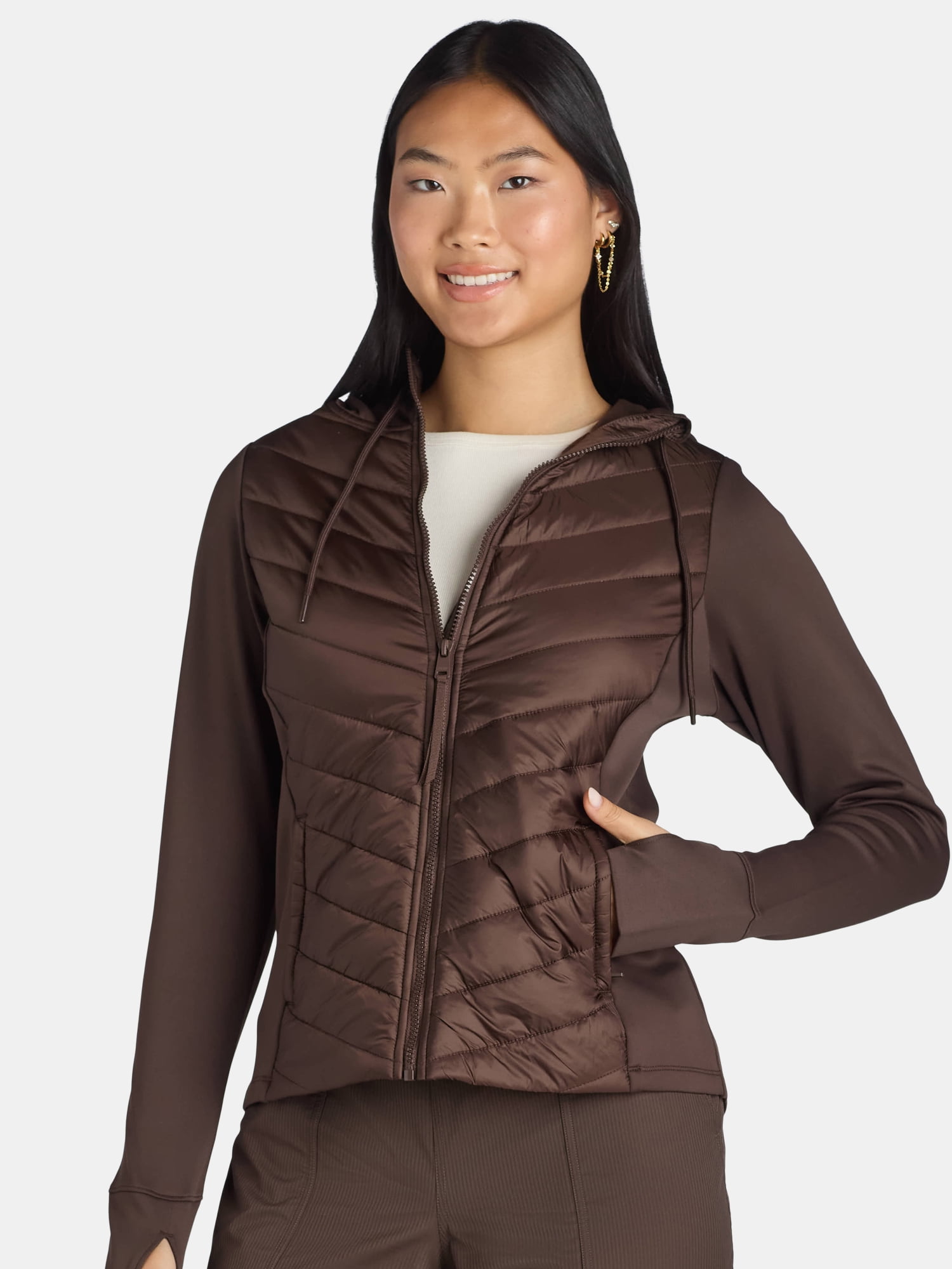 Avia Women's Chevron Quilt Hybrid Jacket with Zip Pockets, Sizes XS ...