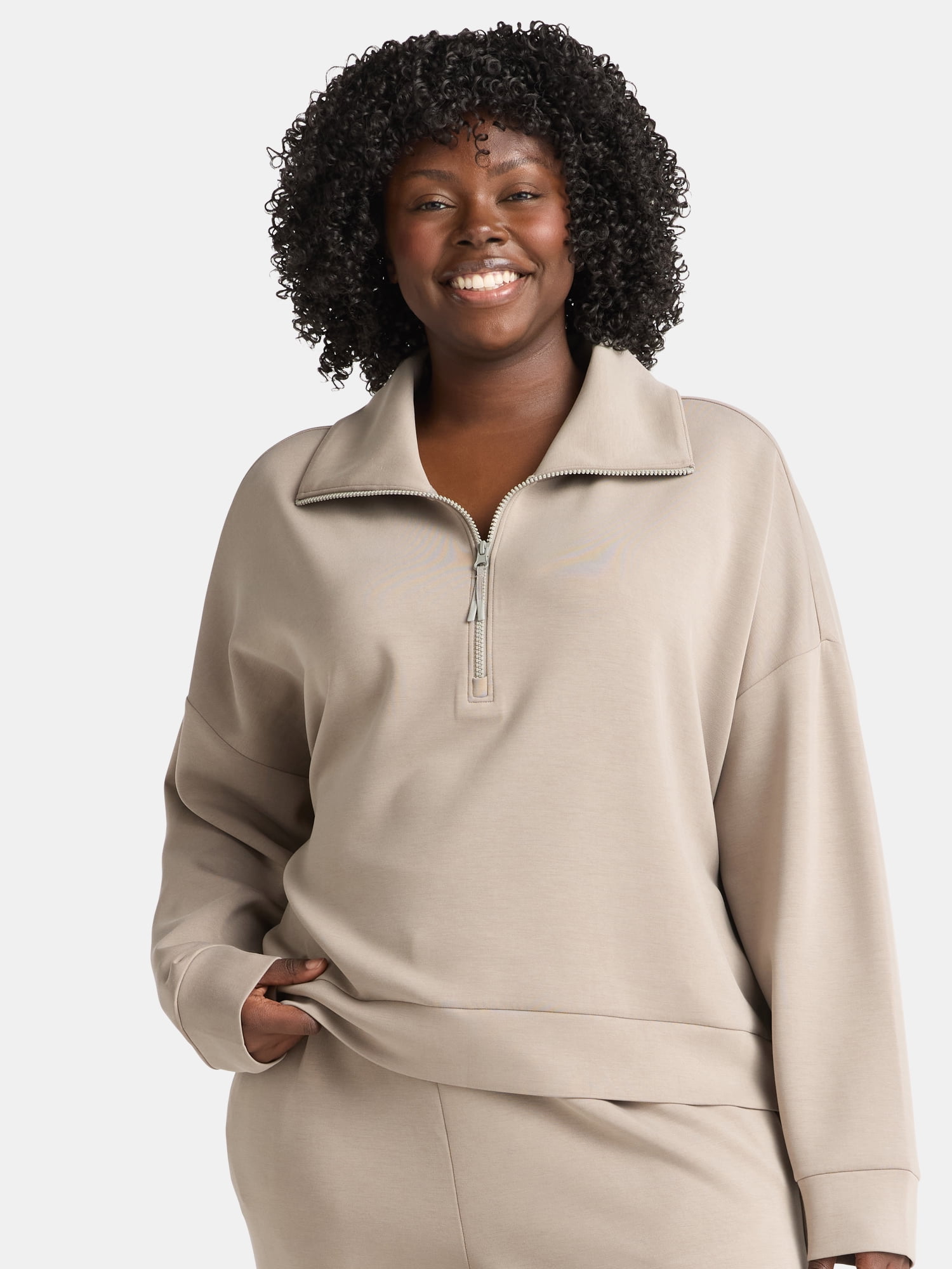 Avia Women's and Women's Plus Scuba Knit Quarter Zip Pullover, Sizes XS ...