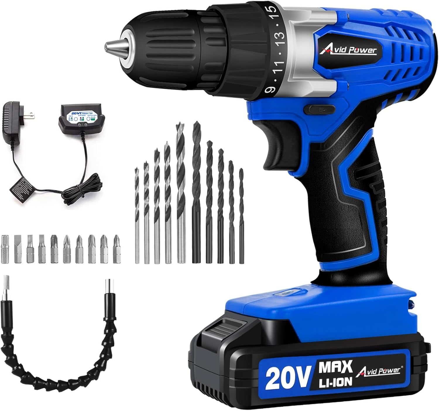 AVID POWER 20V MAX Lithium lon Cordless Drill Set, Power Drill Kit with Battery and Charger, 3/8 ...