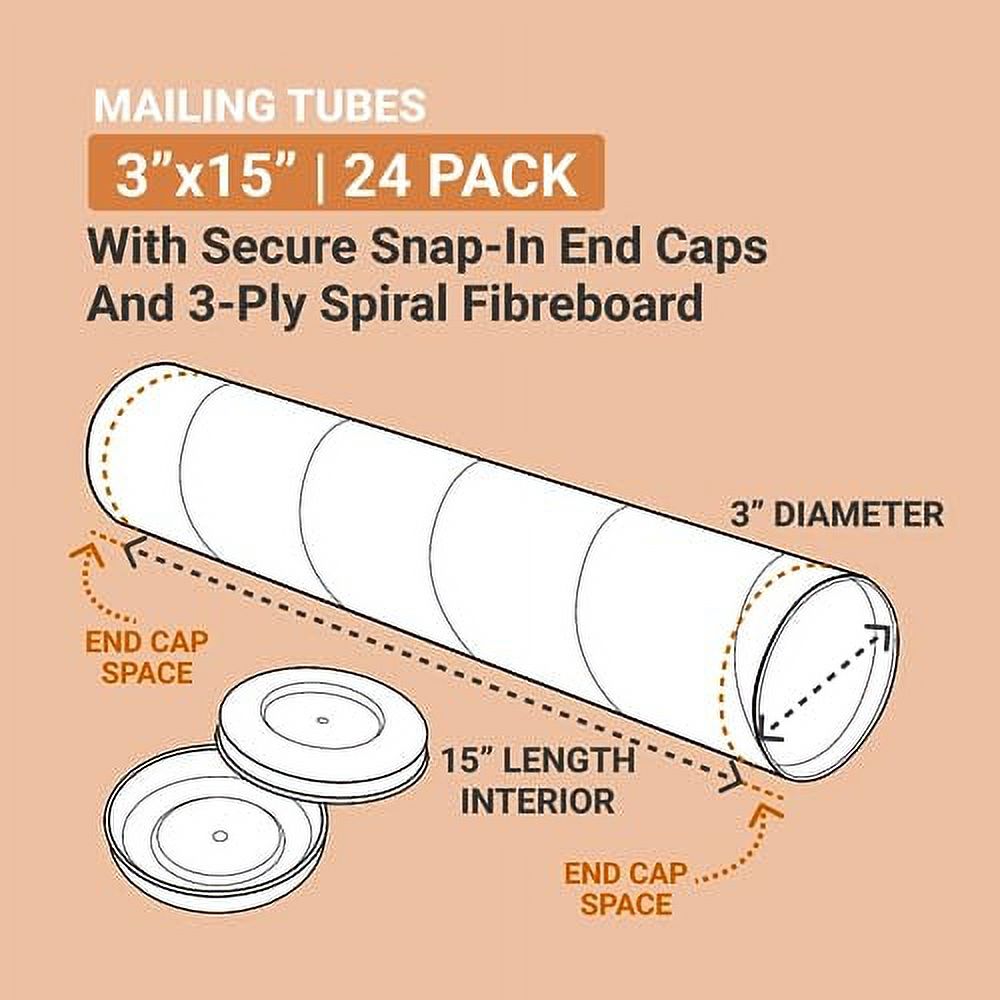 AVIDITI Cardboard Tubes with Caps, 15"L x 3"W x 3", Pack of 24 | Poster ...
