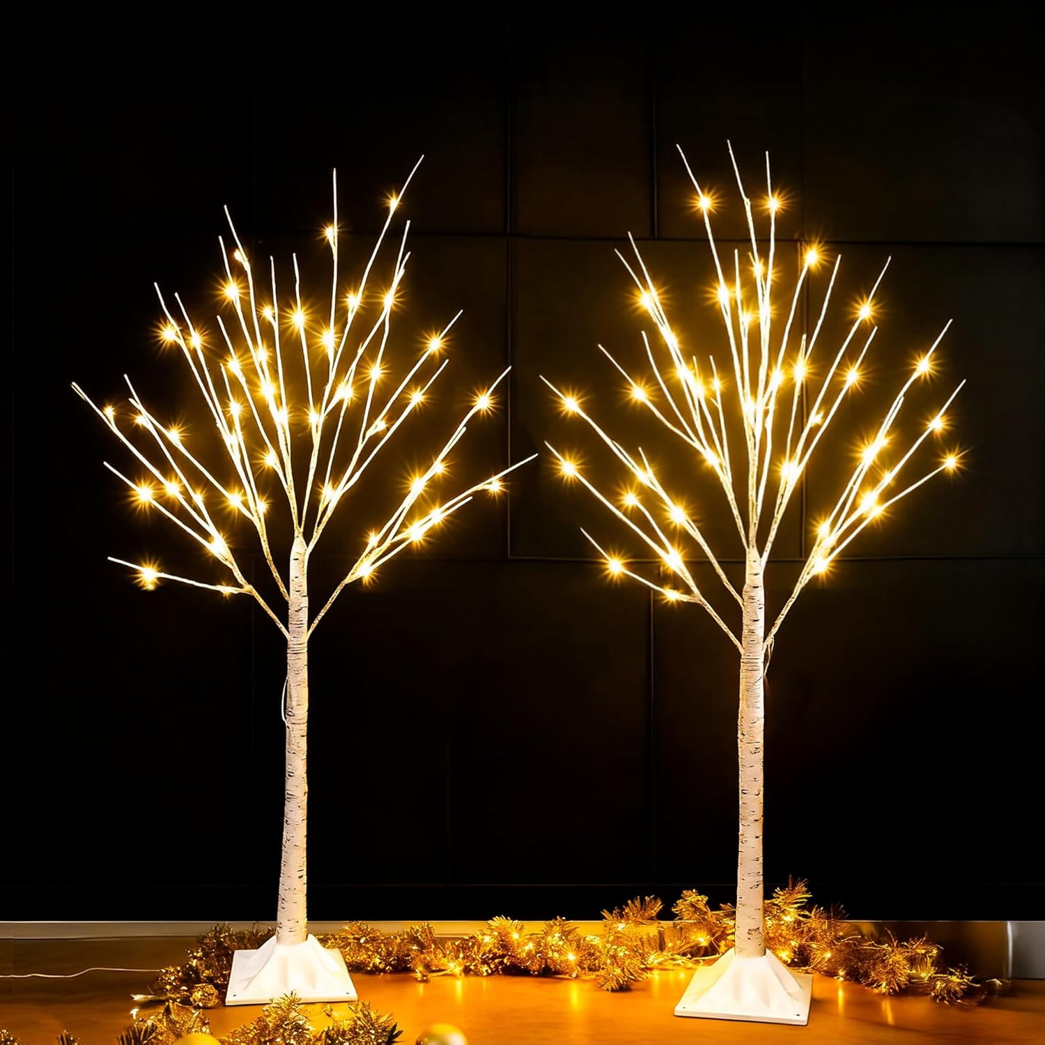 AVIRO 2 Pack Lighted Birch Tree, 4 FT Total 96 LED Pre-lit Artificial ...