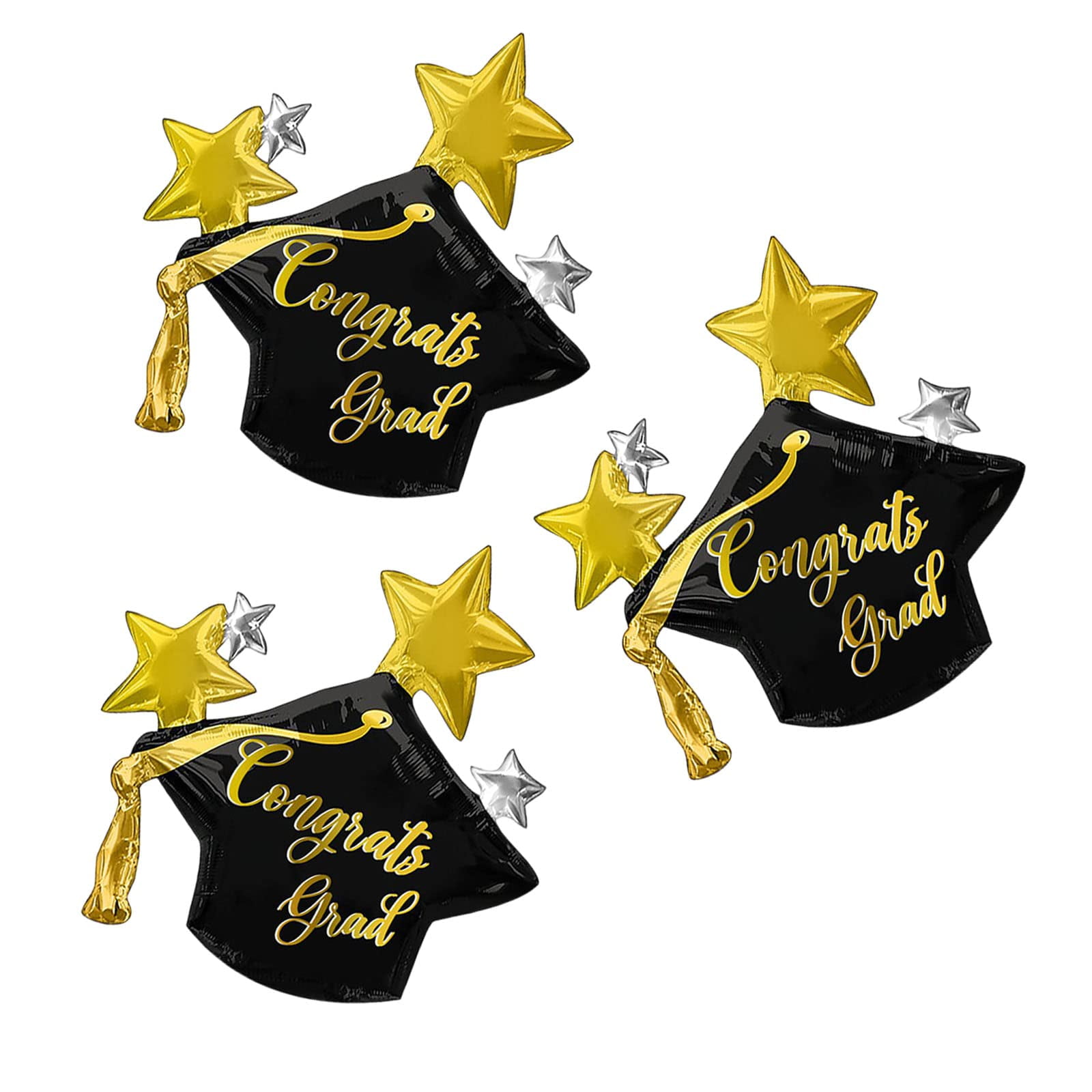AVMBC 3pcs Black Graduation Cap Star Balloons | Congrats Grad Cap ...