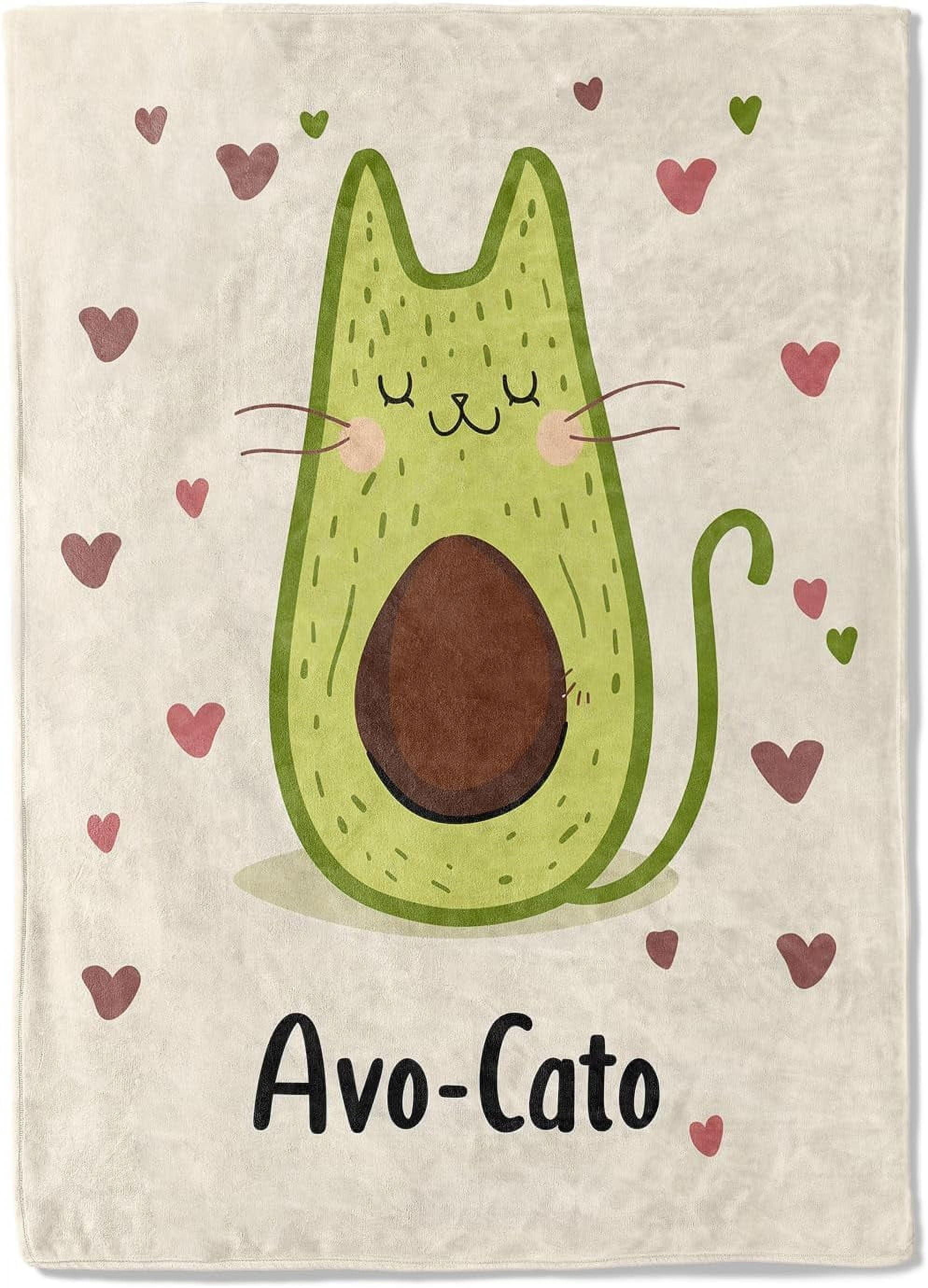 AVO-Cato Cute Avocado Cat Plush Flannel Throw Blanket - Soft, Comfy ...