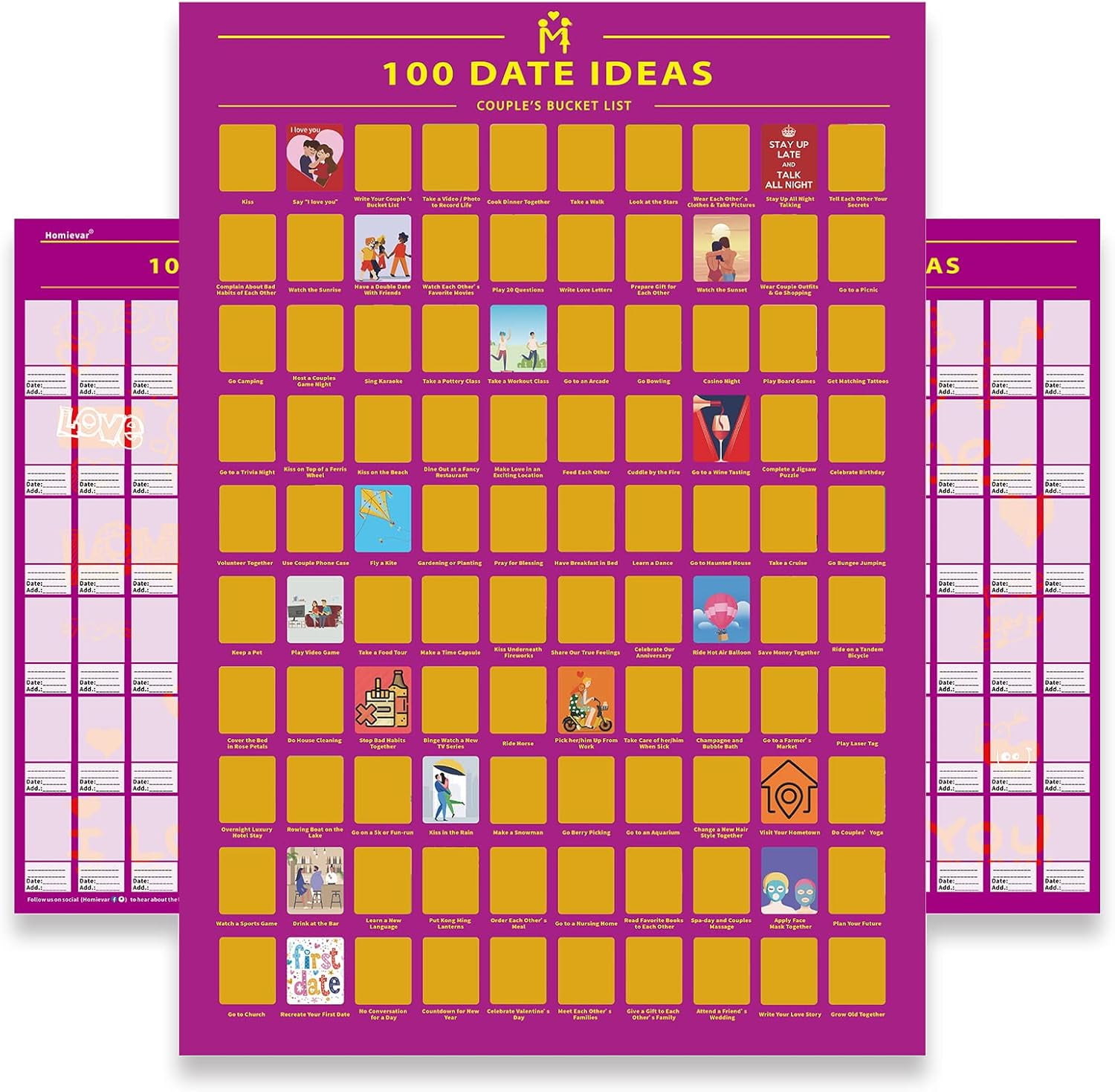 AVOI 100 Date Scratch Posters Wall Chart-Couples Bucket List-Games Date ...