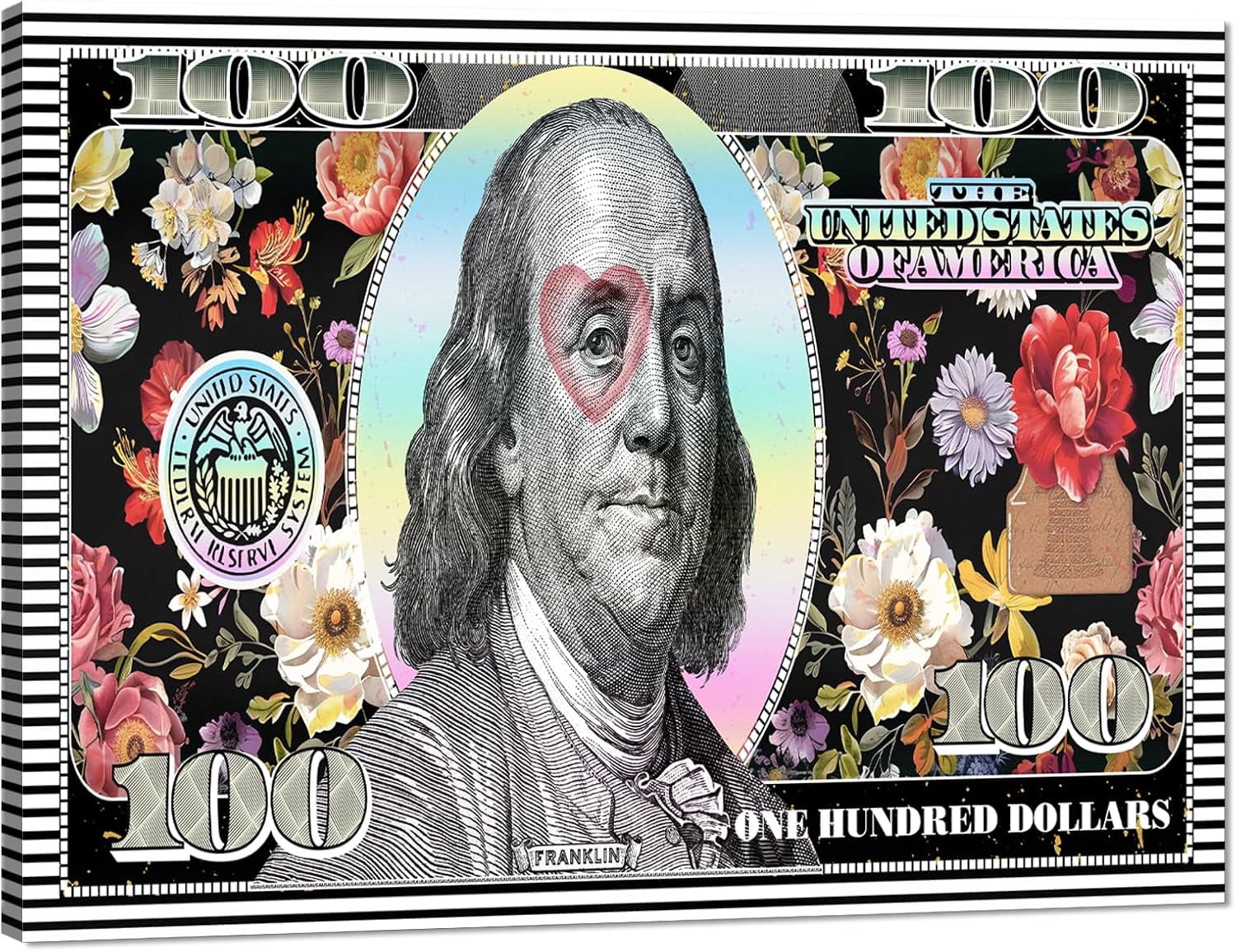 AVOI 100 Dollar Bill Wall Art Money Wall Decor Franklin Dollar Wall ...