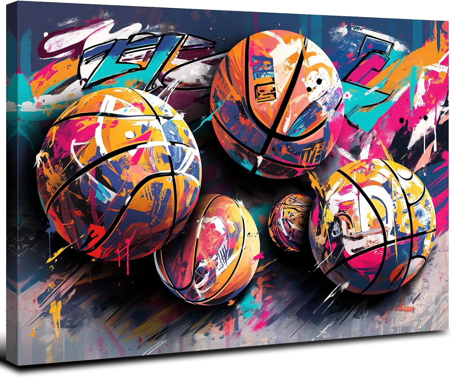 AVOI Abstract Basketball Wall Art Kids Room Decor Colorful Basketballer ...