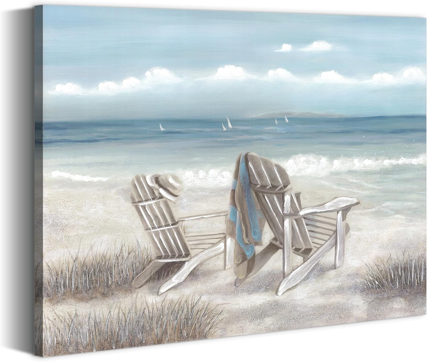 AVOI Abstract Beach Canvas Wall Art: Nature Blue Coastal Sea Painting ...