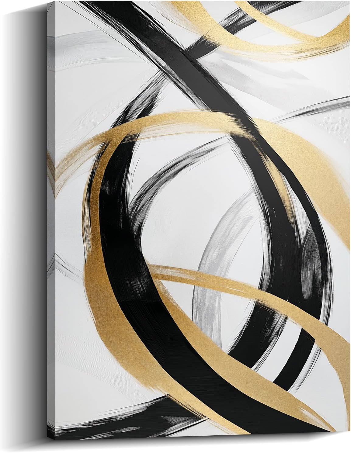 AVOI Abstract Canvas Wall Art - Black and Gold Line Pictures Gray White ...