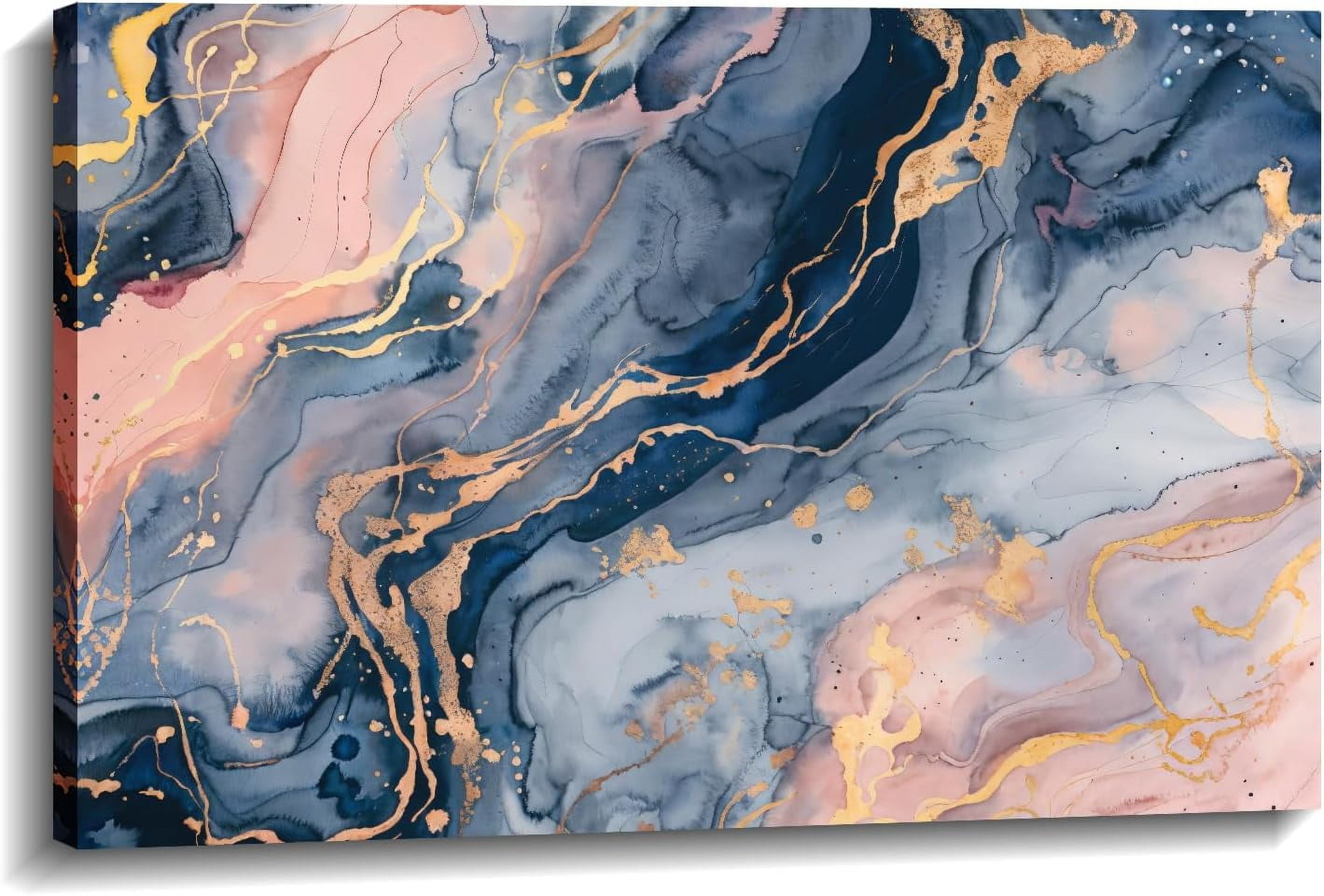 AVOI Abstract Canvas Wall Art Pink and Blue Picture Abstract Gold ...