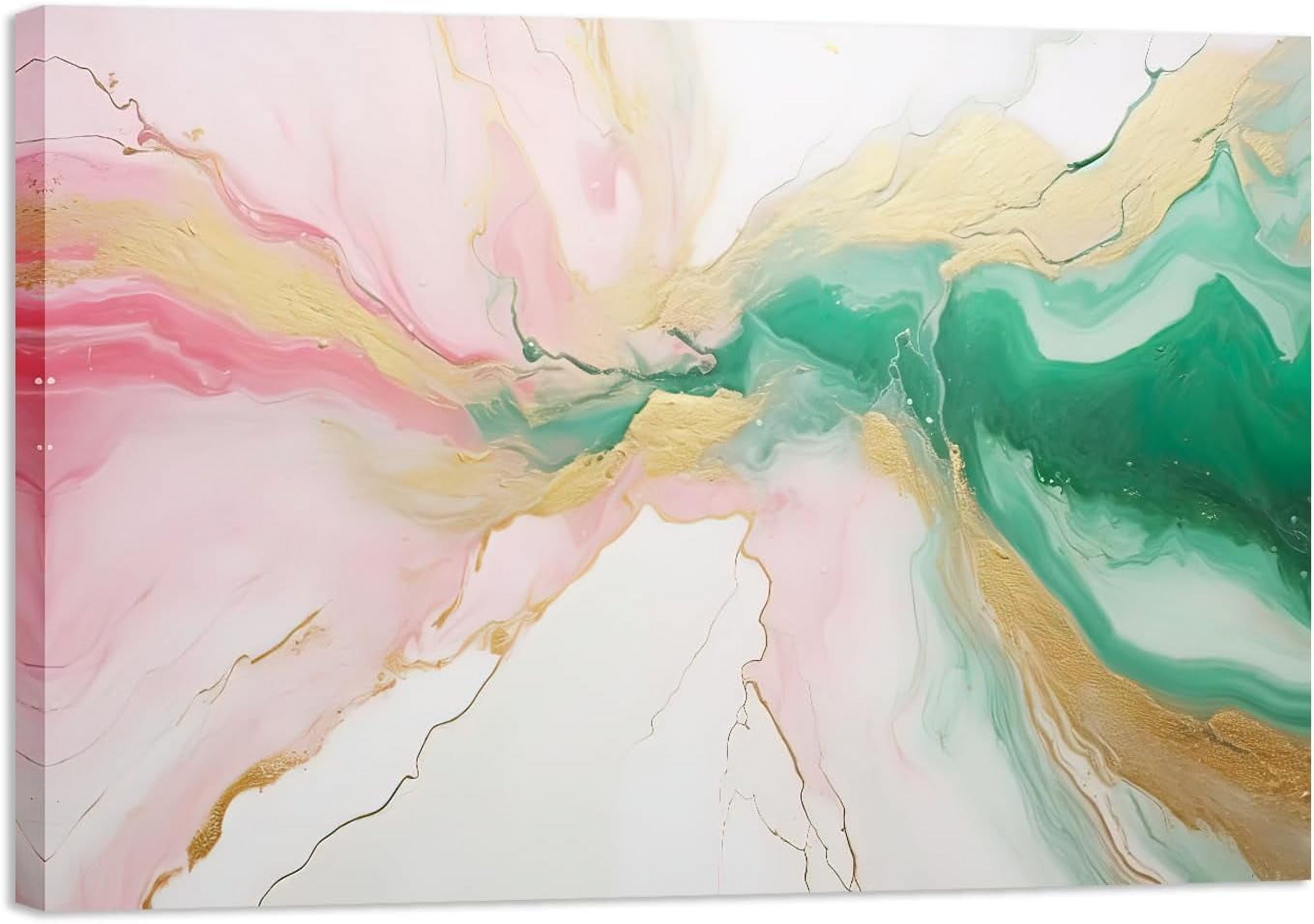 AVOI Abstract Canvas Wall Art, Pink Green and Gold Lines Poster ...