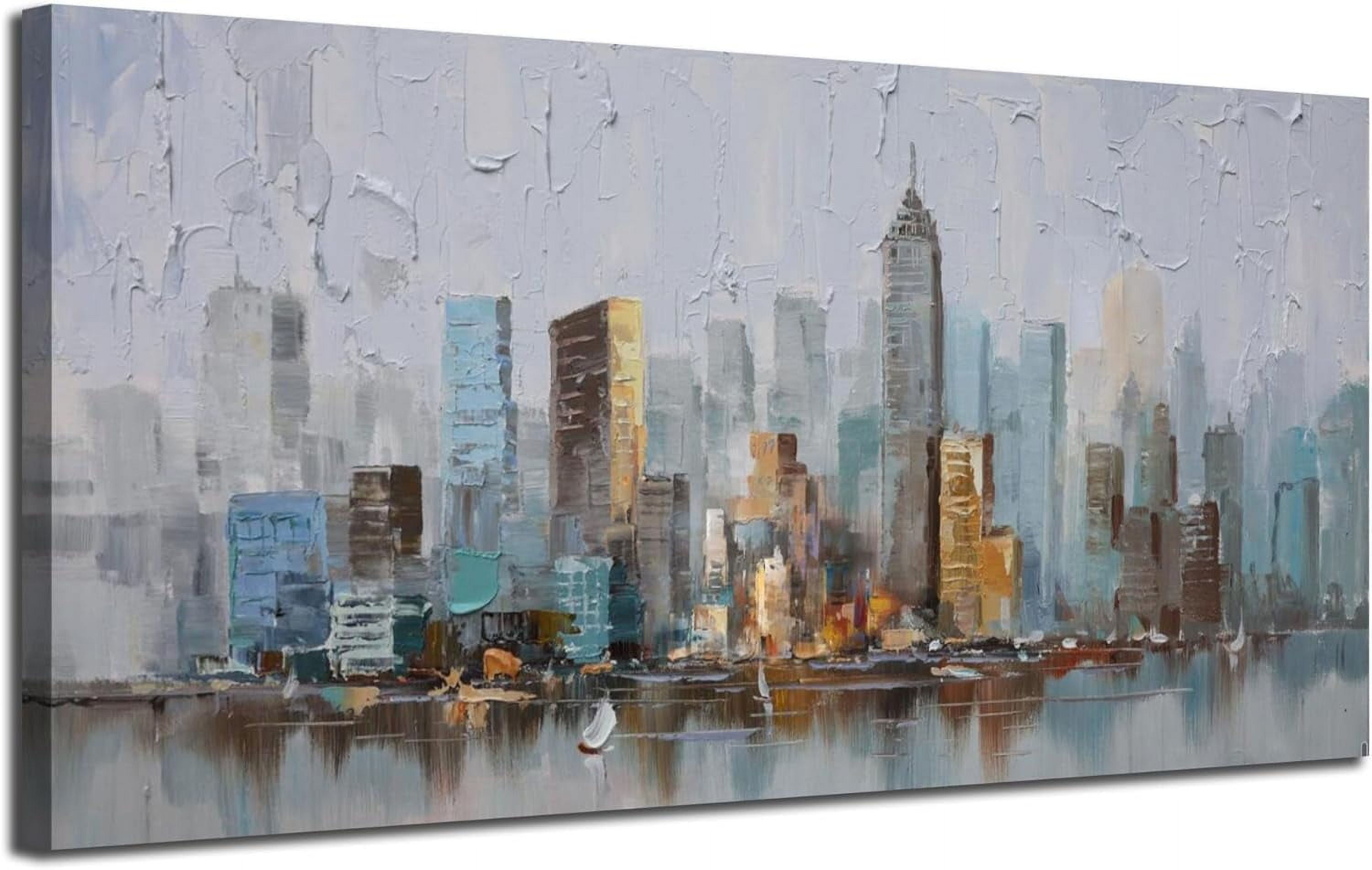 AEFER Abstract Cityscape Canvas Wall Art New York City Painting Modern ...
