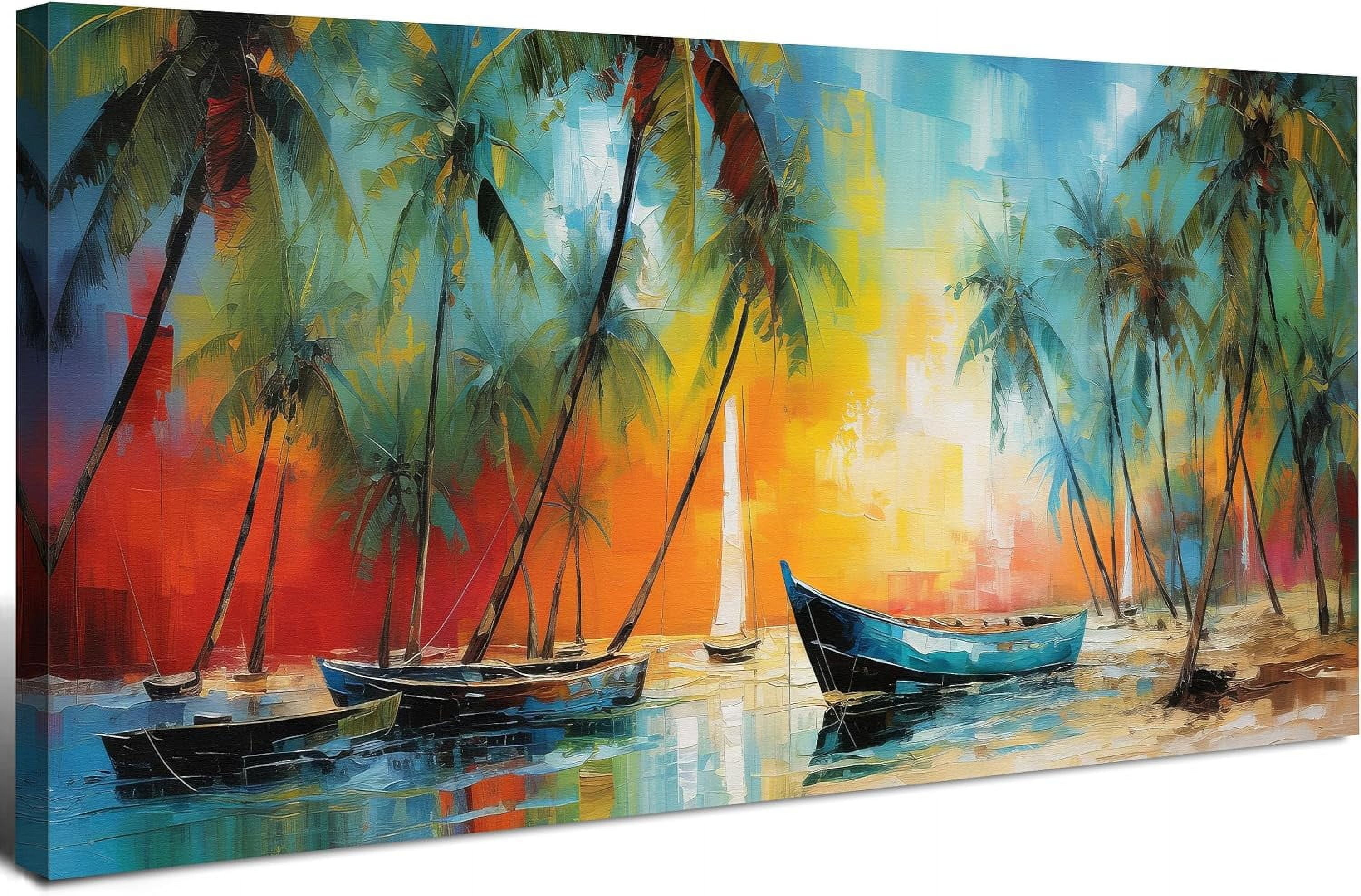 AVOI Abstract Coastal Canvas Wall Art Sunset Ocean Beach Wall Decor ...