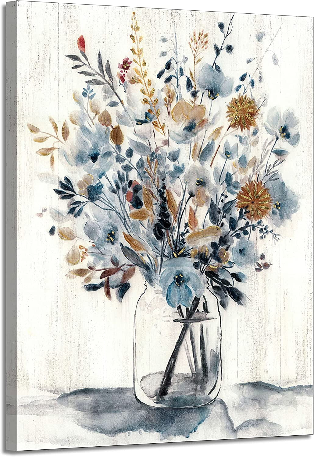AVOI Abstract Flower Bouquet Wall Art: Gray Blue Floral in Jar Painting ...