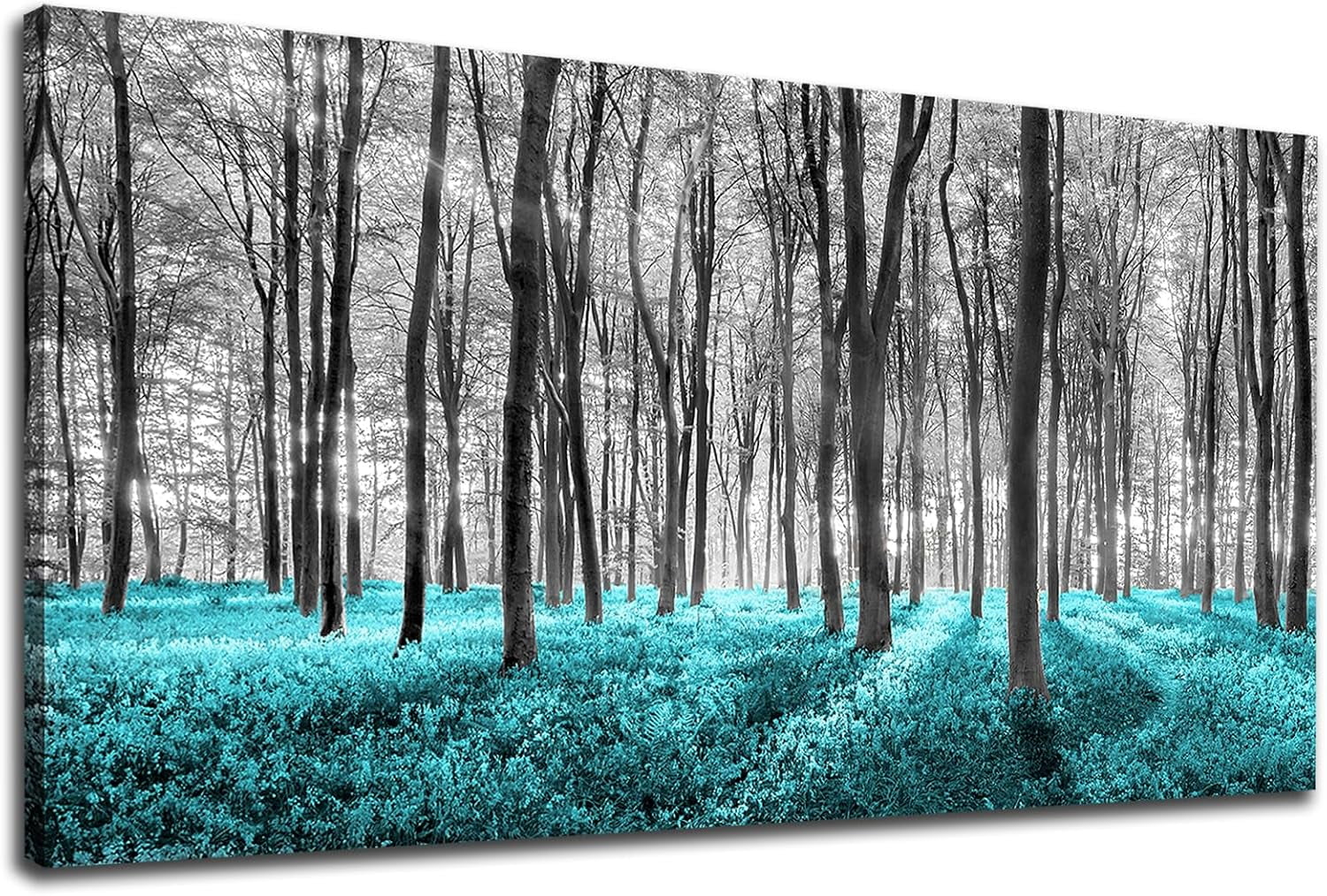 AVOI Abstract Forest Canvas Wall Art - and Trees Picture Teal Grassland ...