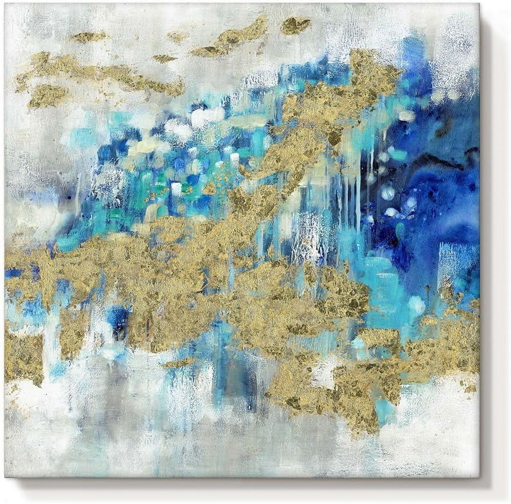 AVOI Abstract Modern Canvas Wall Art Painting: Blue Artwork Gold Foil ...