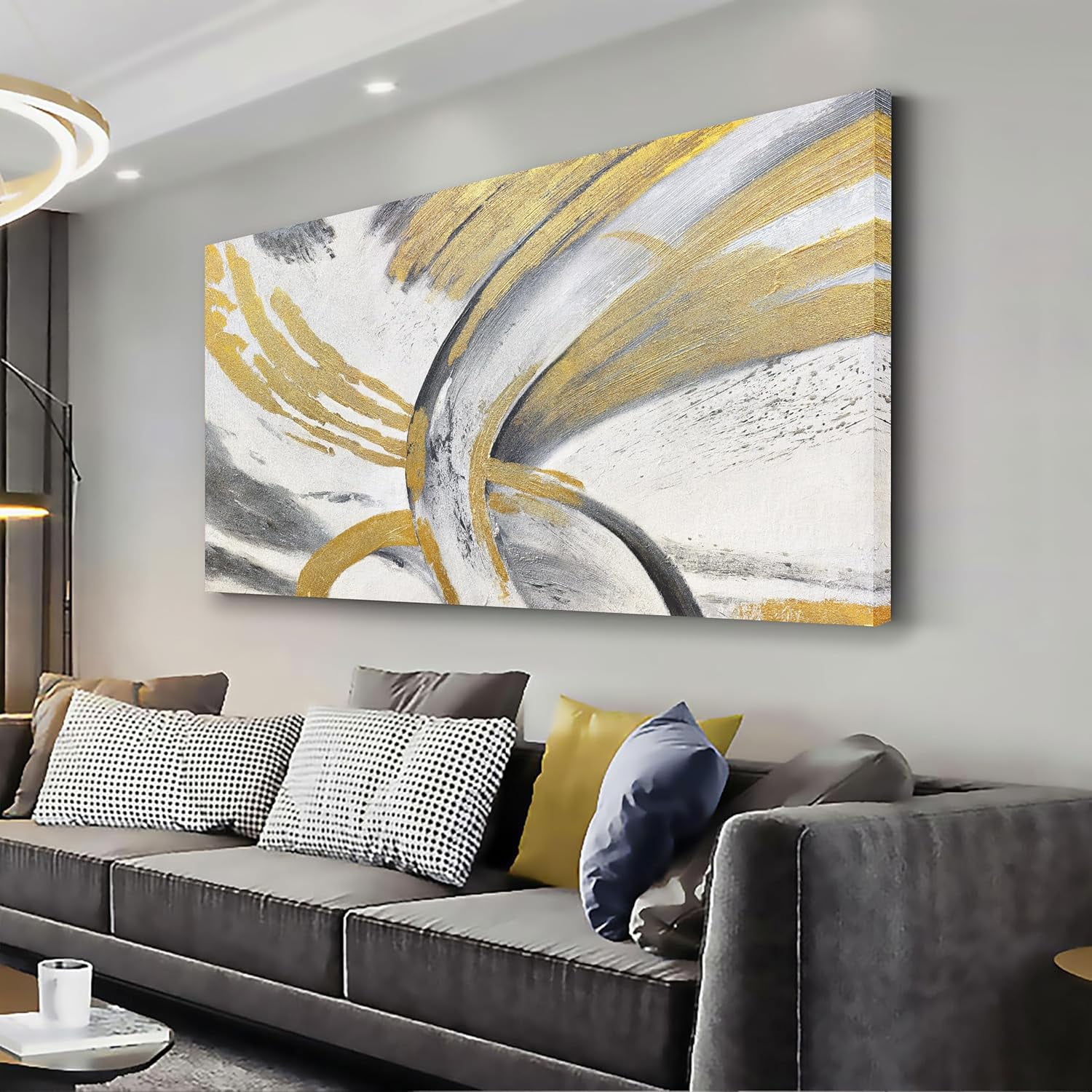 AVOI Abstract Wall Art Black and White Grey Gold Leaf Canvas Paintings ...