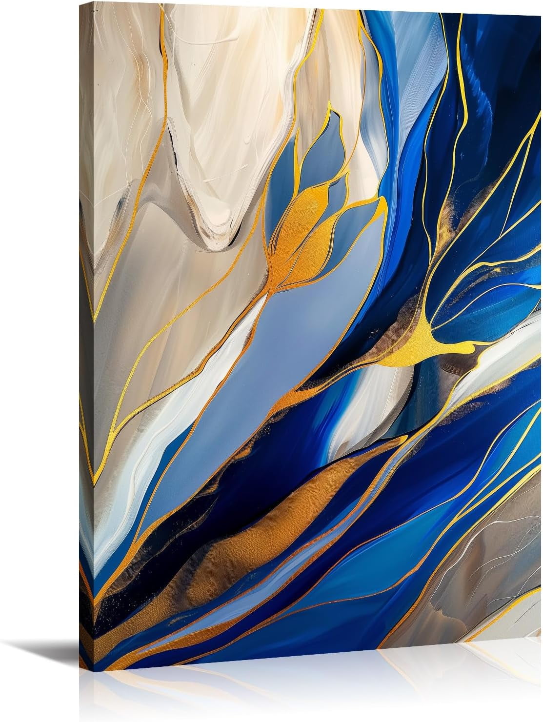 AVOI Abstract Wall Art Blue and White Picture Gold Texture Painting ...