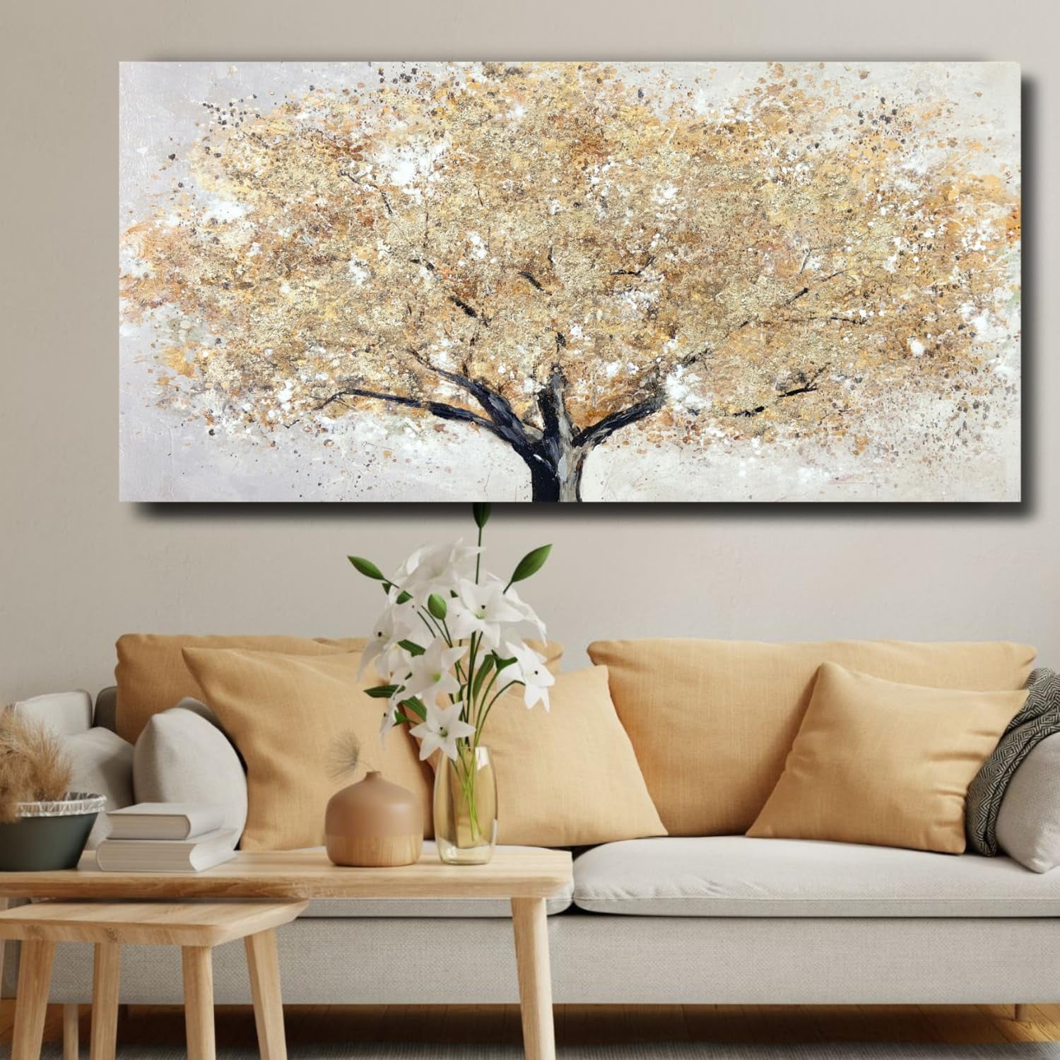 AVOI Abstract Wall Art for Living Room Gold Foil Tree Background Modern ...