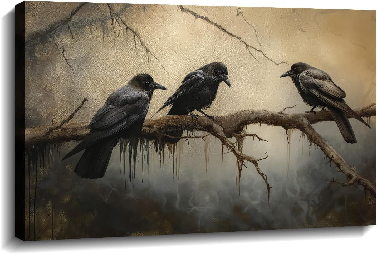AVOI Academia Canvas Wall Art Raven Picture Gothic Forest Black Crow on ...