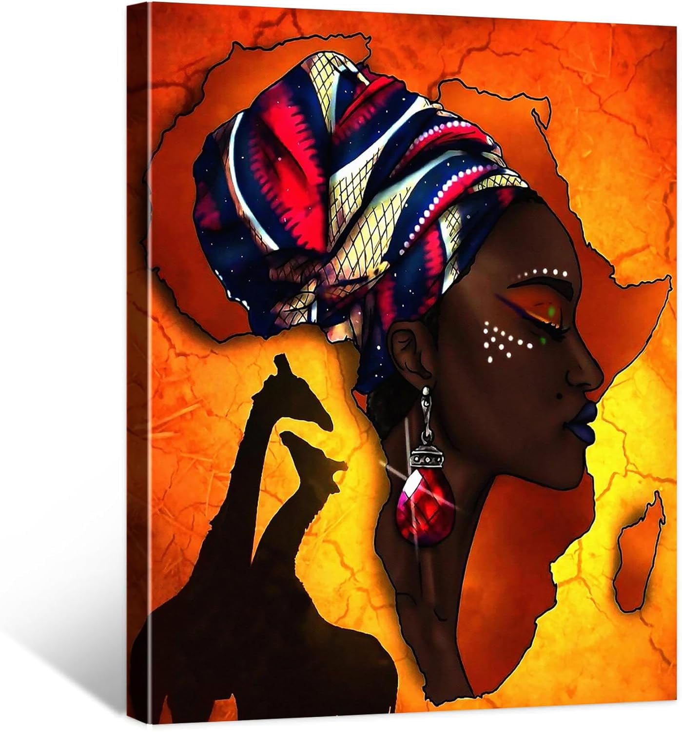 AVOI African Abstract Wall Art, Black Women with Shining Diamond American Canvas Art, Unframed ...