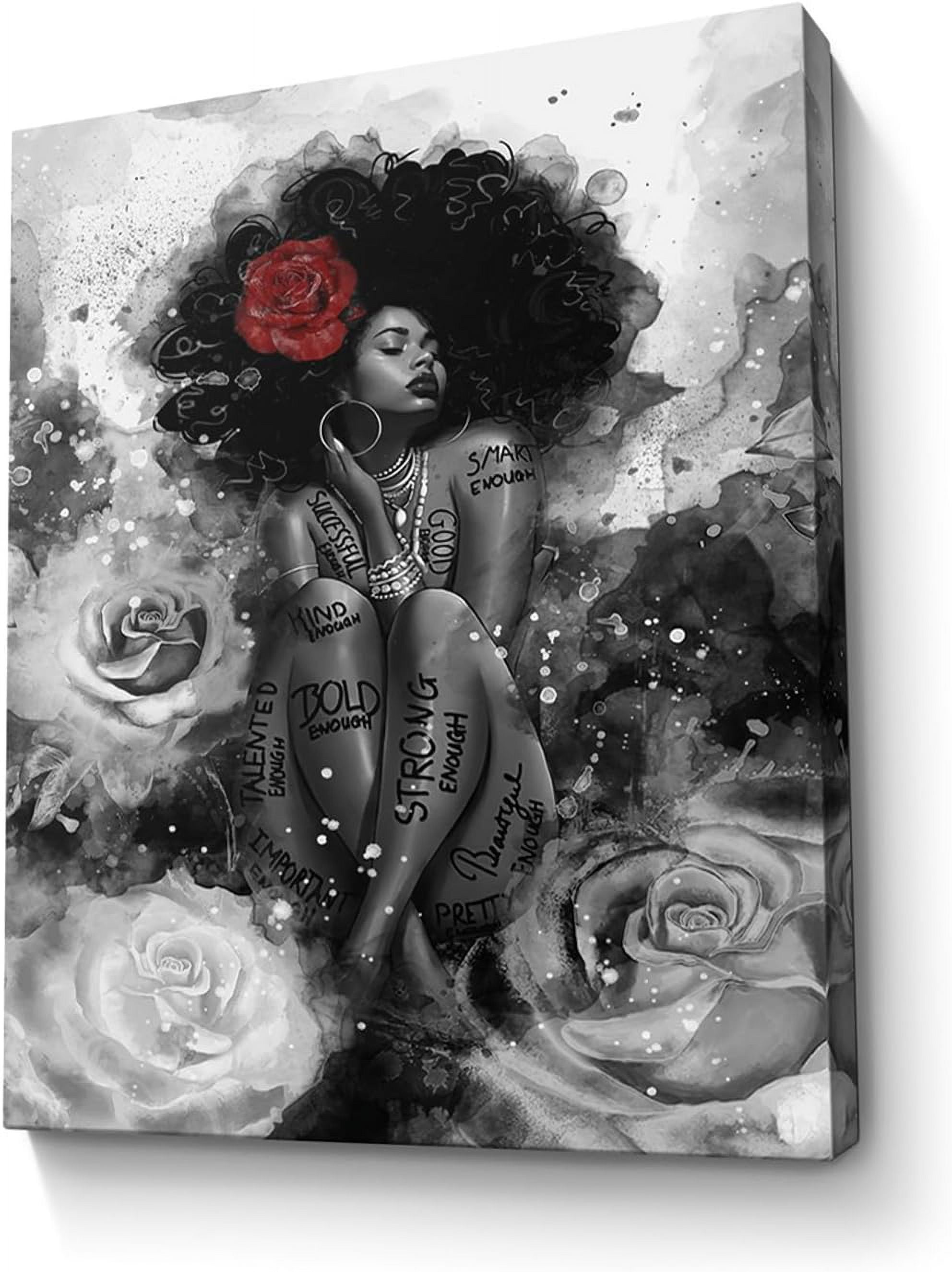 AVOI African American Canvas Wall Art Black Girl Fashion Print Abstract Black Art Picture Women ...