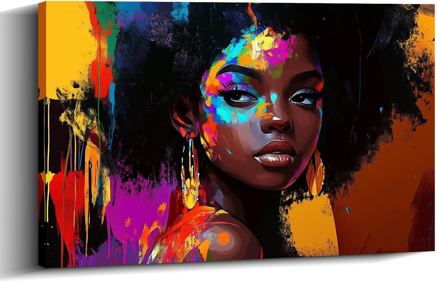 AVOI African American Canvas Wall Art Black Woman Pictures Wall Decor Coloful Painting Prints ...