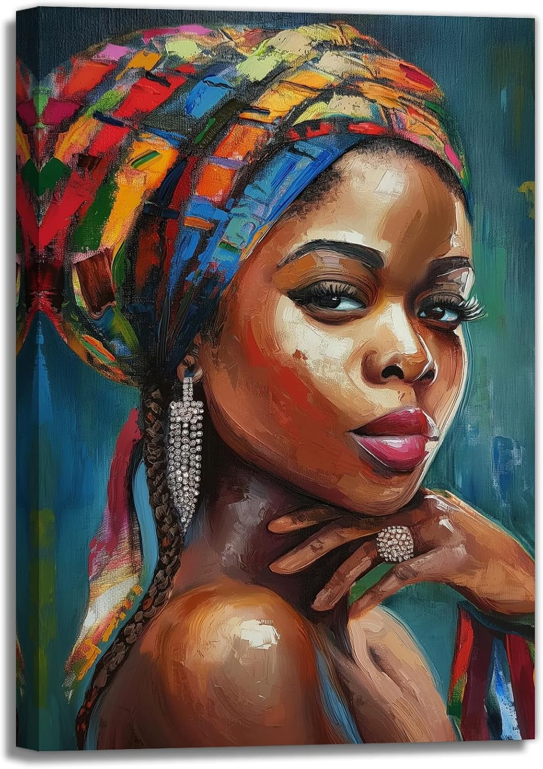 AVOI African American Canvas Wall Art Black Women Colorful Hair Scarf Pictures Peint Abstract ...