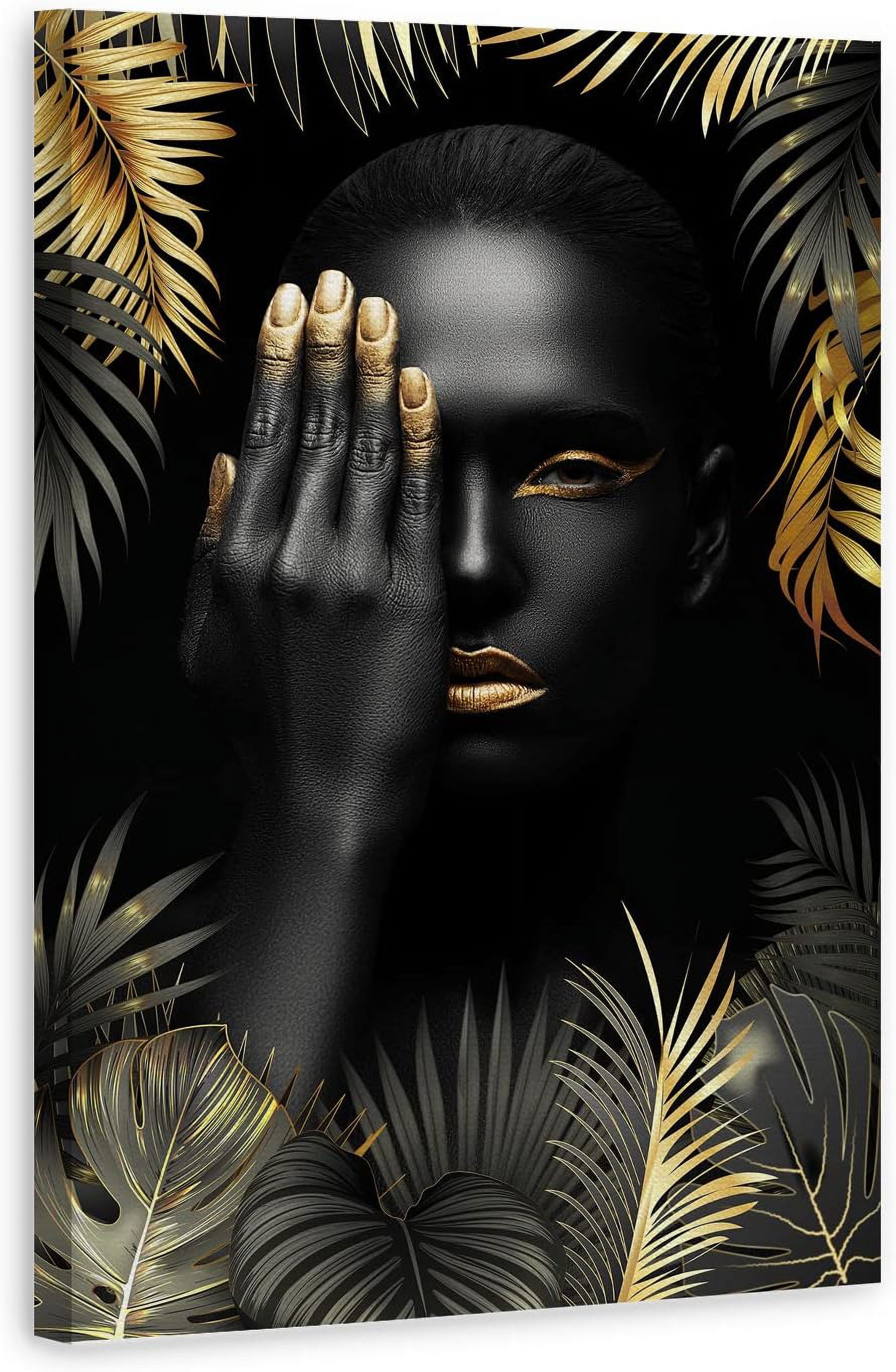 AVOI African American Canvas Wall Art and Gold Wall Art Decor Fashion Girl Makeup Art Poster ...