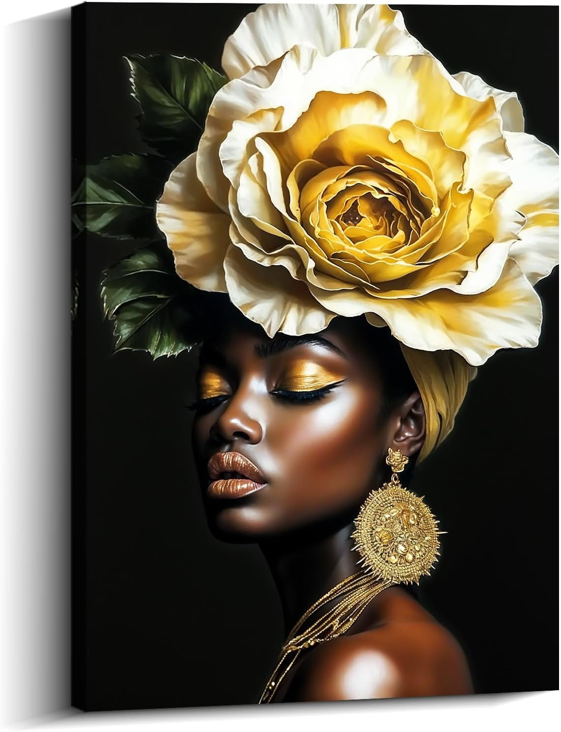 AVOI African American Canvsa Art Black Woman with Flower Pictures Abstract Painting Modern ...