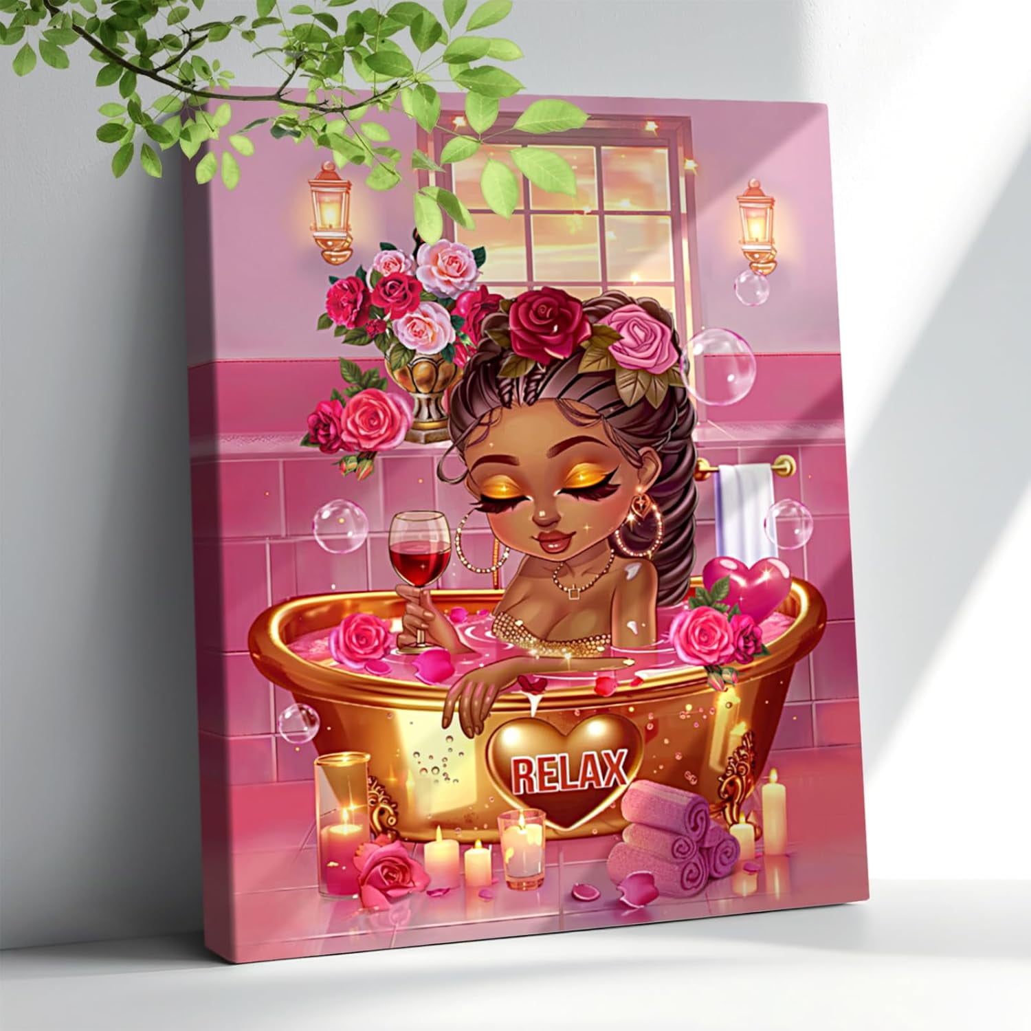 AVOI African American Girls Room Decor Wall Art Cute Pink Black Girl Barthroom Canvas Wall Art ...