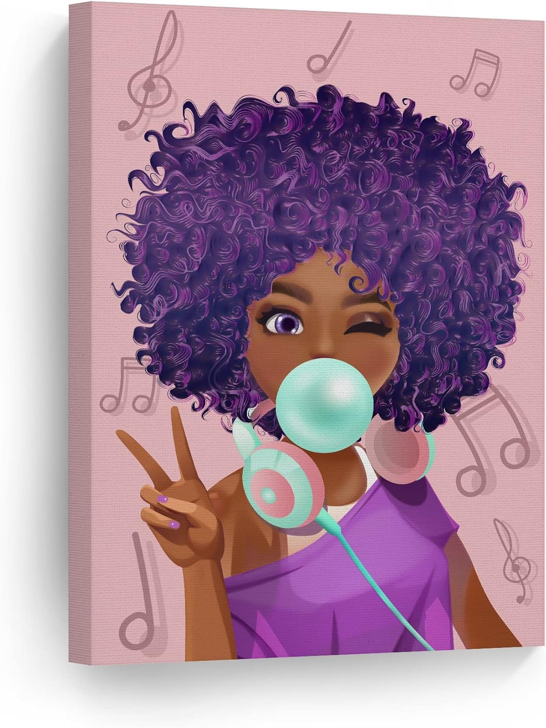 AVOI African American Wall Art, Black Girl Wall Art, African American Pretty Girl, Teal Blue ...