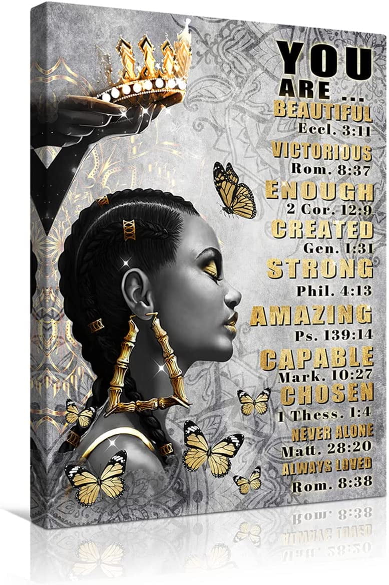 AVOI African American Wall Art Black Queen Canvas Print Painting Picture Artwork Black Girl ...